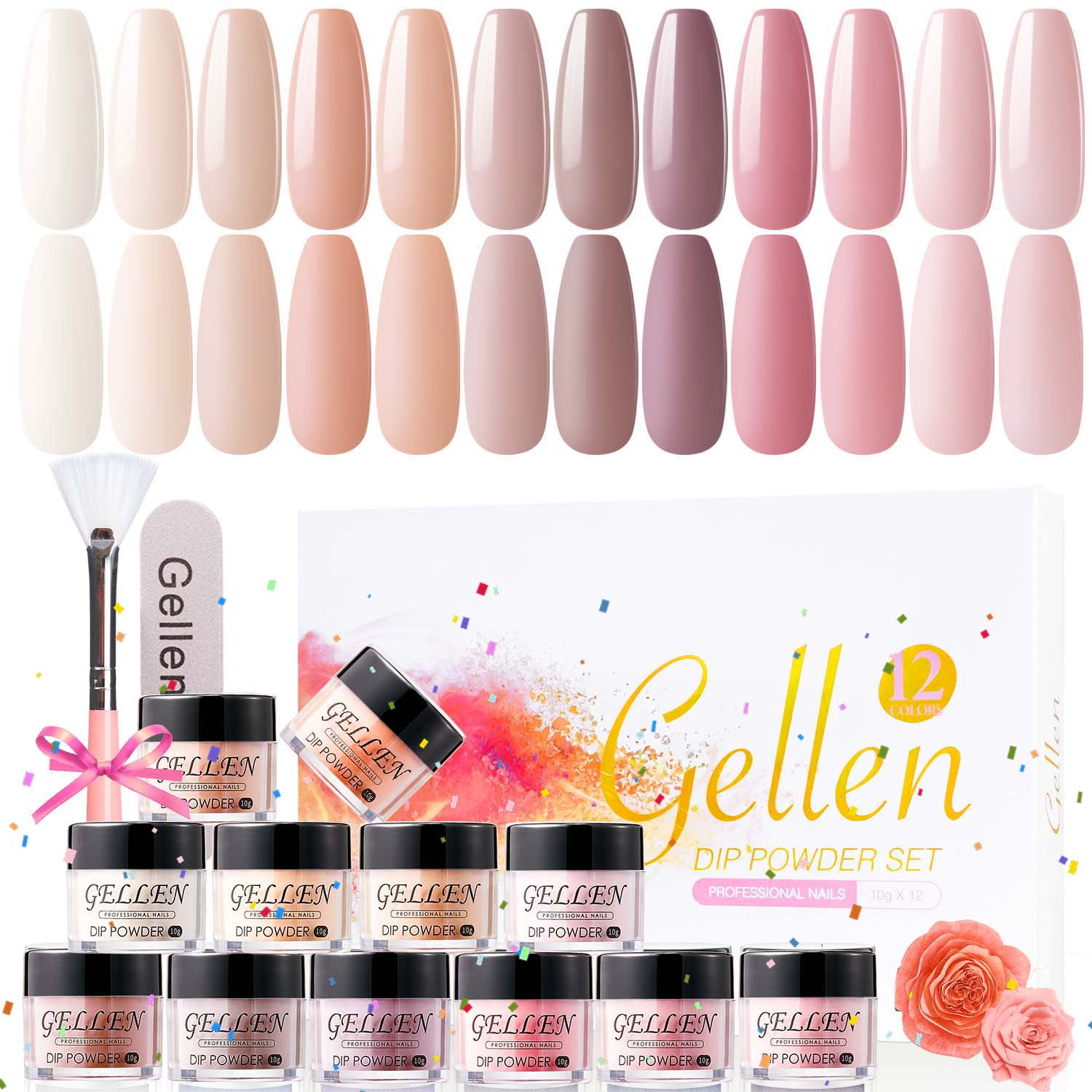 Gellen Dip Powder Nail Kit, 12 Colors Nudes Pink Brown Grey Dip Nail ...