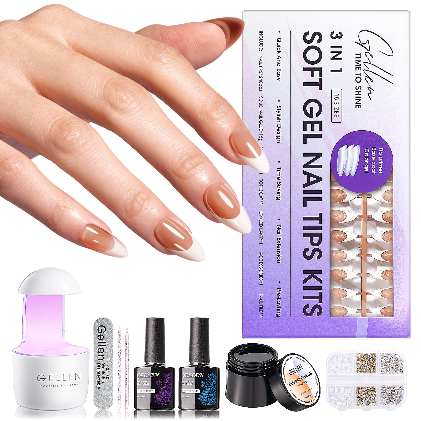 Gellen French Tips Gel Nail Kit - 240 Pcs Brown Almond, Salon Acrylic ...