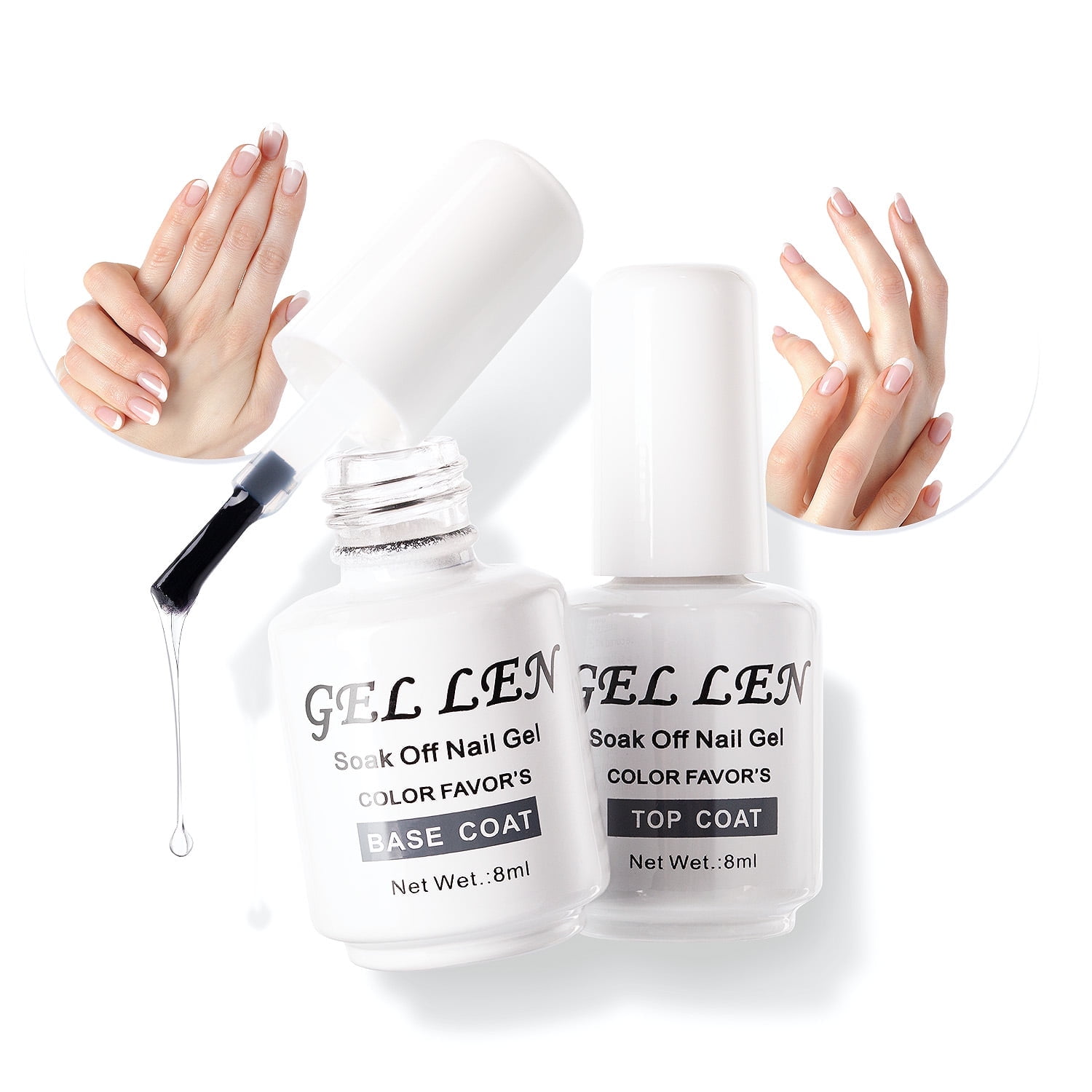 Gellen Gel Nail Polish Kit, 2Pcs Base and Top Coat, 8ml UV LED Cure ...