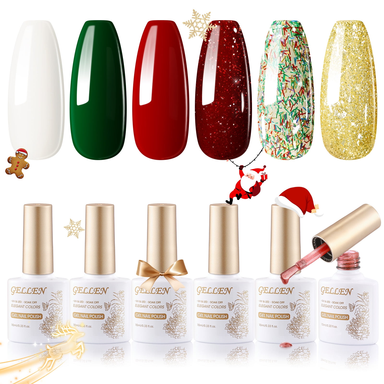 Gellen Gel Nail Polish Set, 6 Colors White Sparkle Red Glitter Gold ...