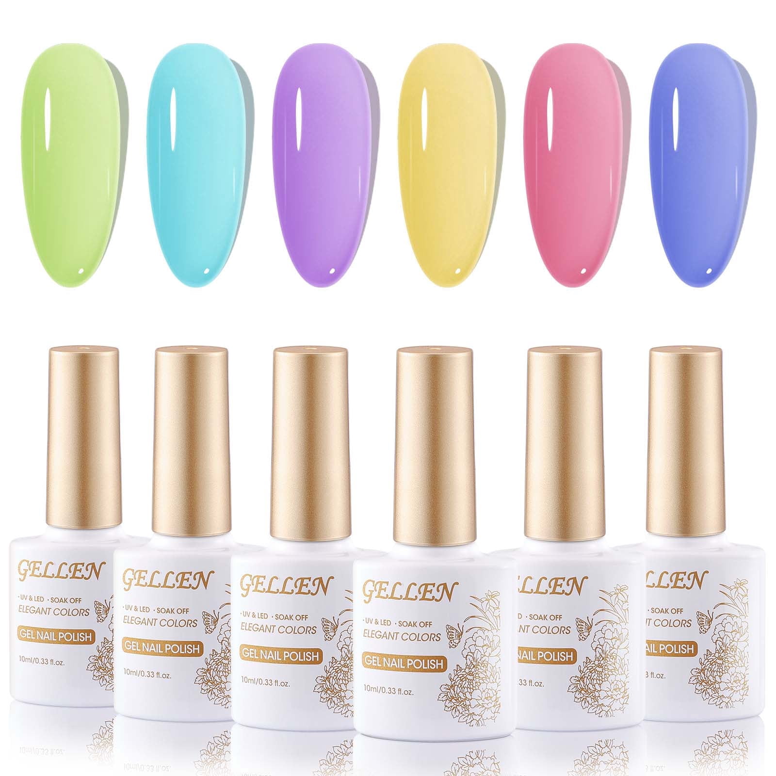 Gellen, Gel Nail Polish Kit, 6 Colors Macaron Set, Soak Off UV LED ...