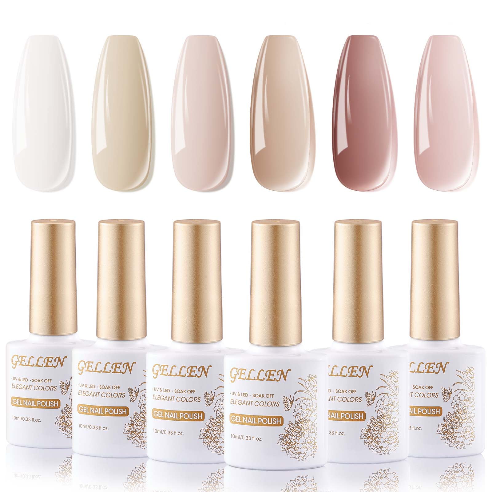 Gellen Gel Nail Polish Kit, 6 Colors White Pink, Soak Off UV LED Nail ...