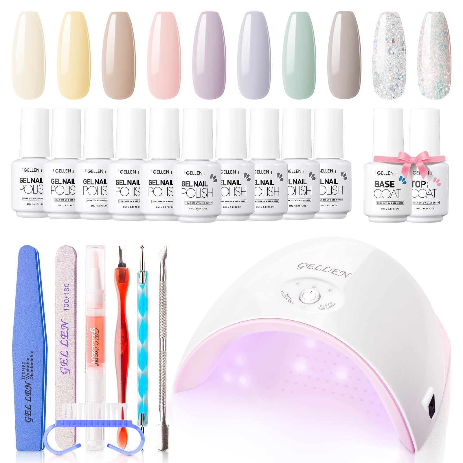 Gellen Gel Nail Polish Starter Kit with UV Lamp, 10 Colors Macaron ...