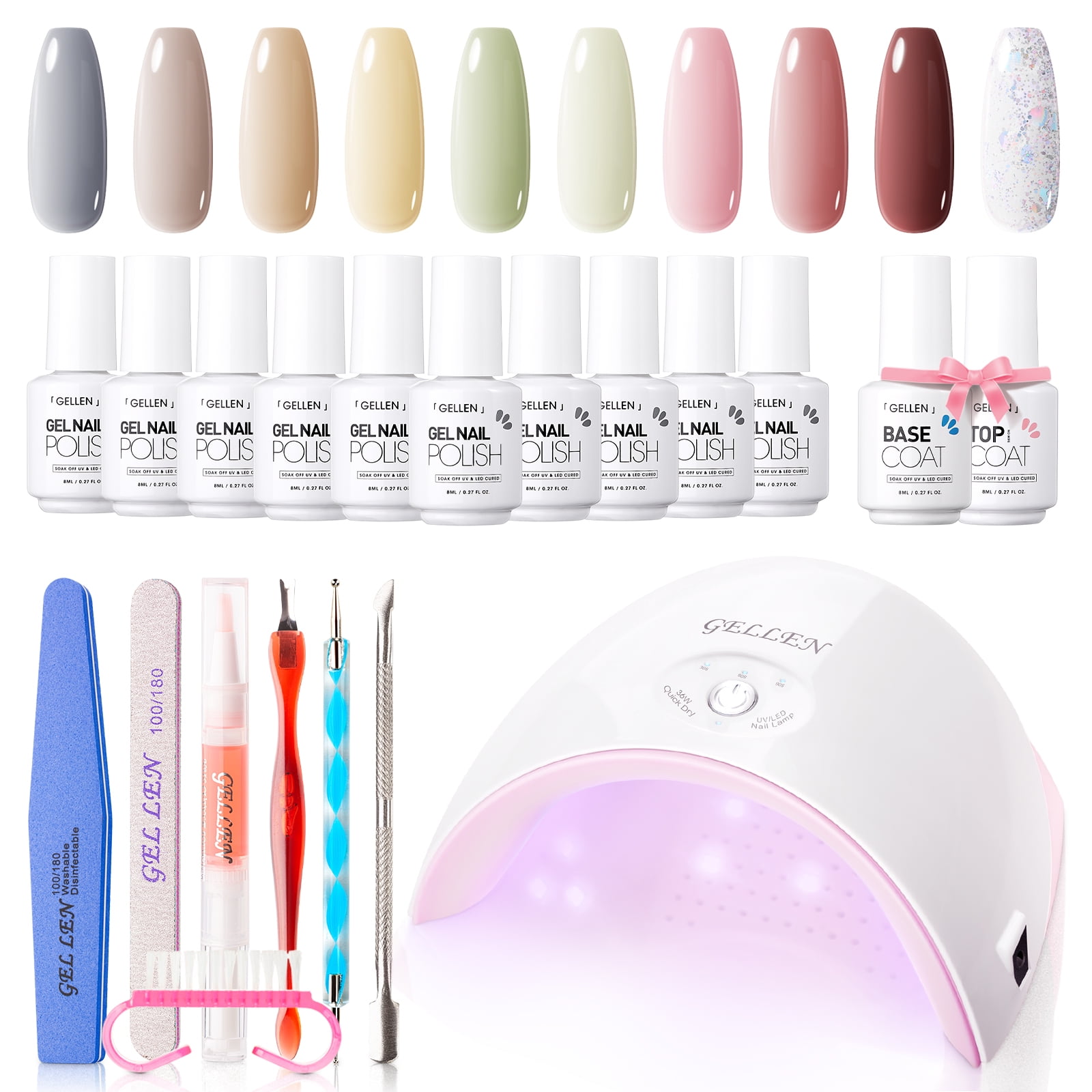 Gellen Gel Nail Polish Starter Kit with UV Lamp, 10 Colors Summer Jelly ...