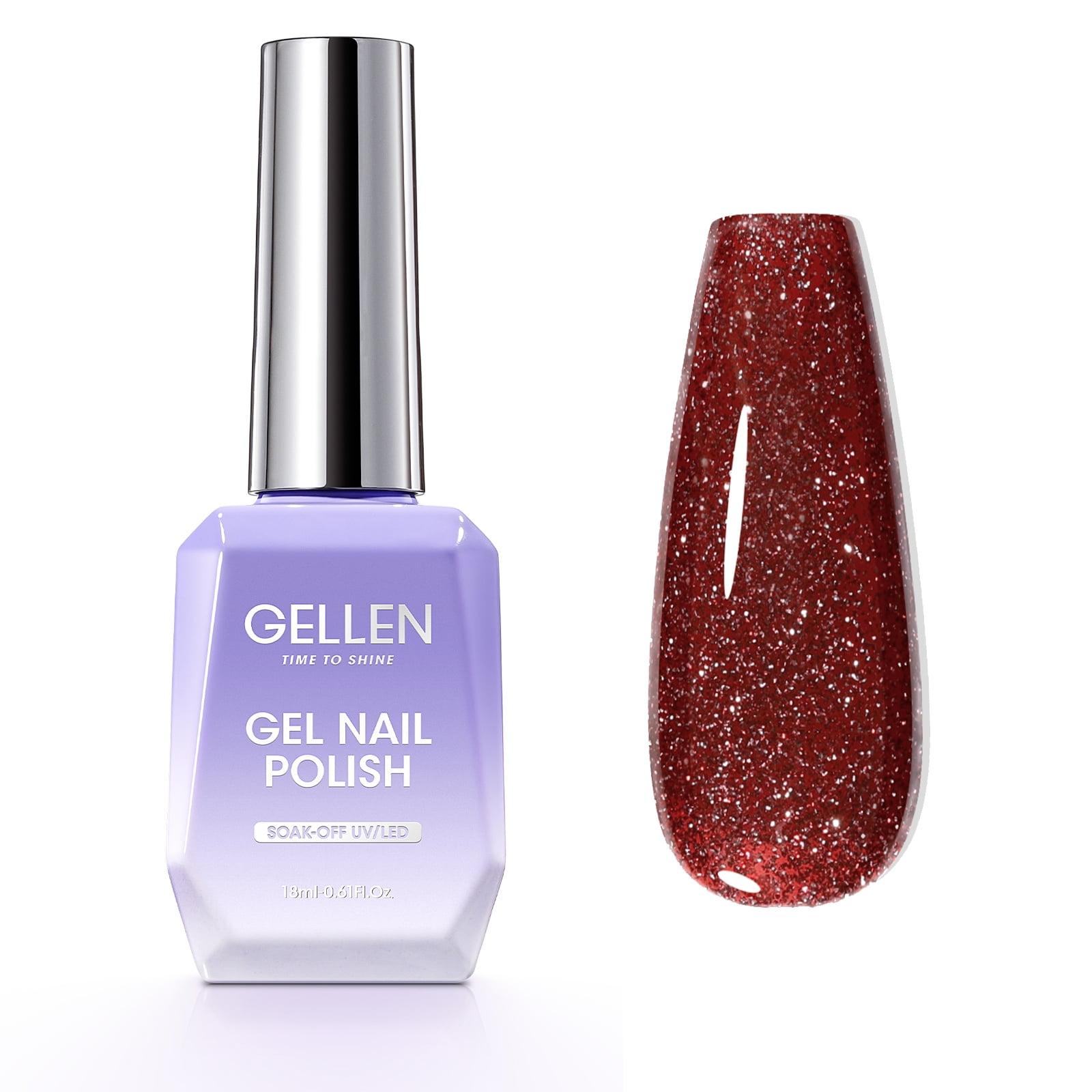 Gellen Glitter Gel Nail Polish, 18ml Burgundy Gel Polish No Wipe Soak ...