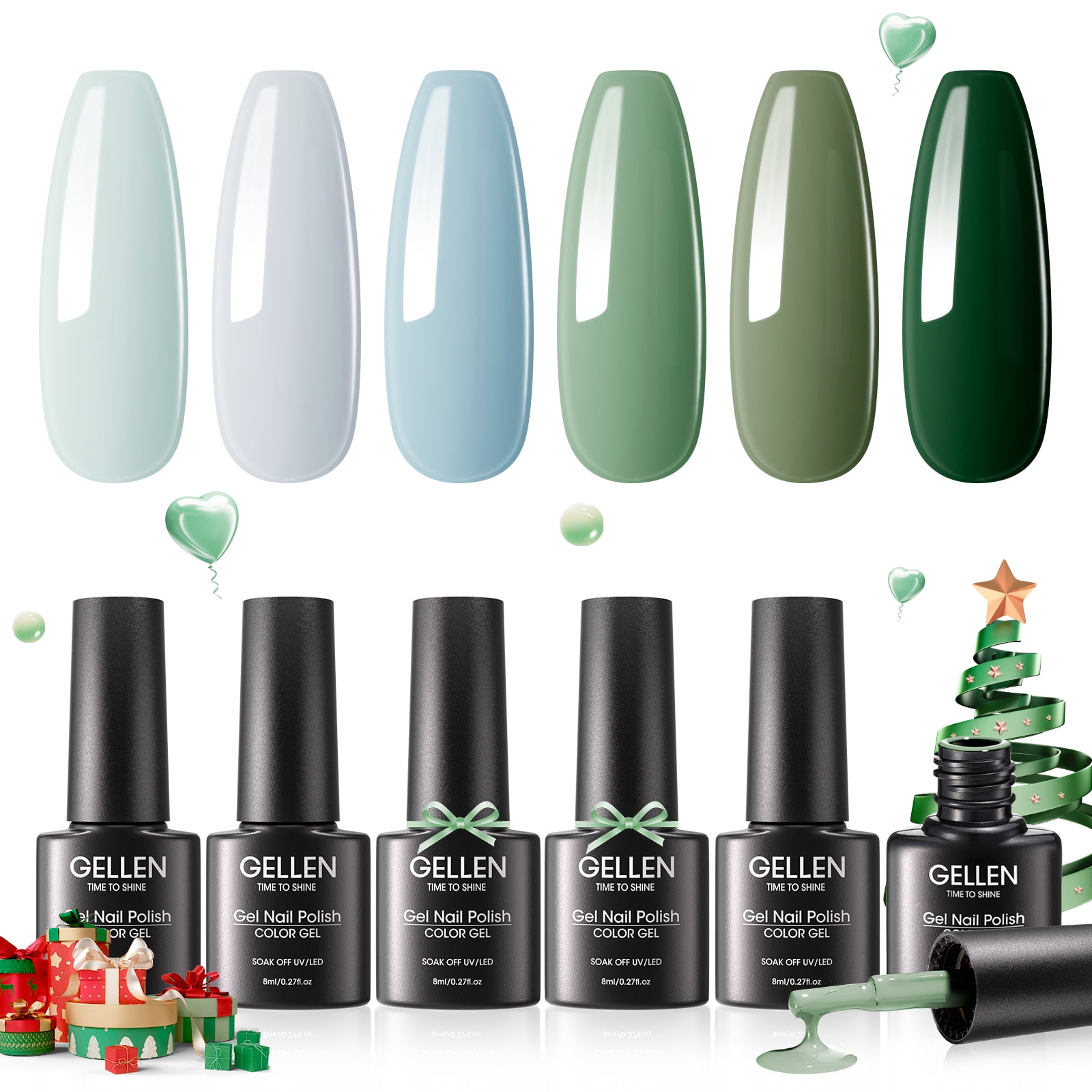 Gellen Green Gel Nail Polish, 6 Colors Sage Green Misty Gray Baby Blue ...