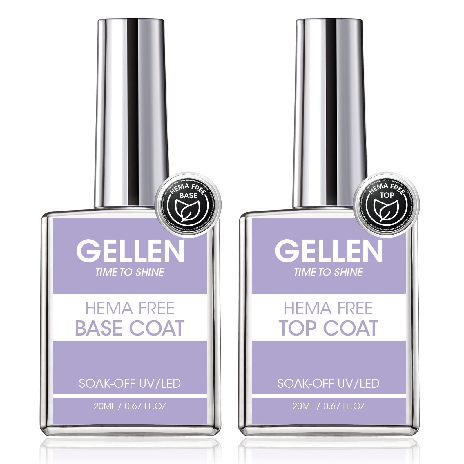 Gellen Hema-Free Gel Base and Top Coat Set, 2Pcs 20ML No Wipe Glossy ...