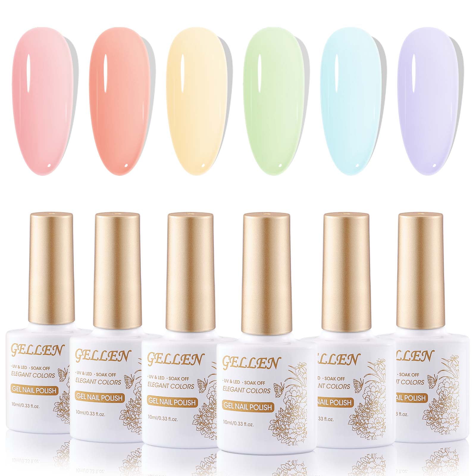 Gellen Jelly Gel Nail Polish Kit, 6 Transparent Colors Candy Macaron ...
