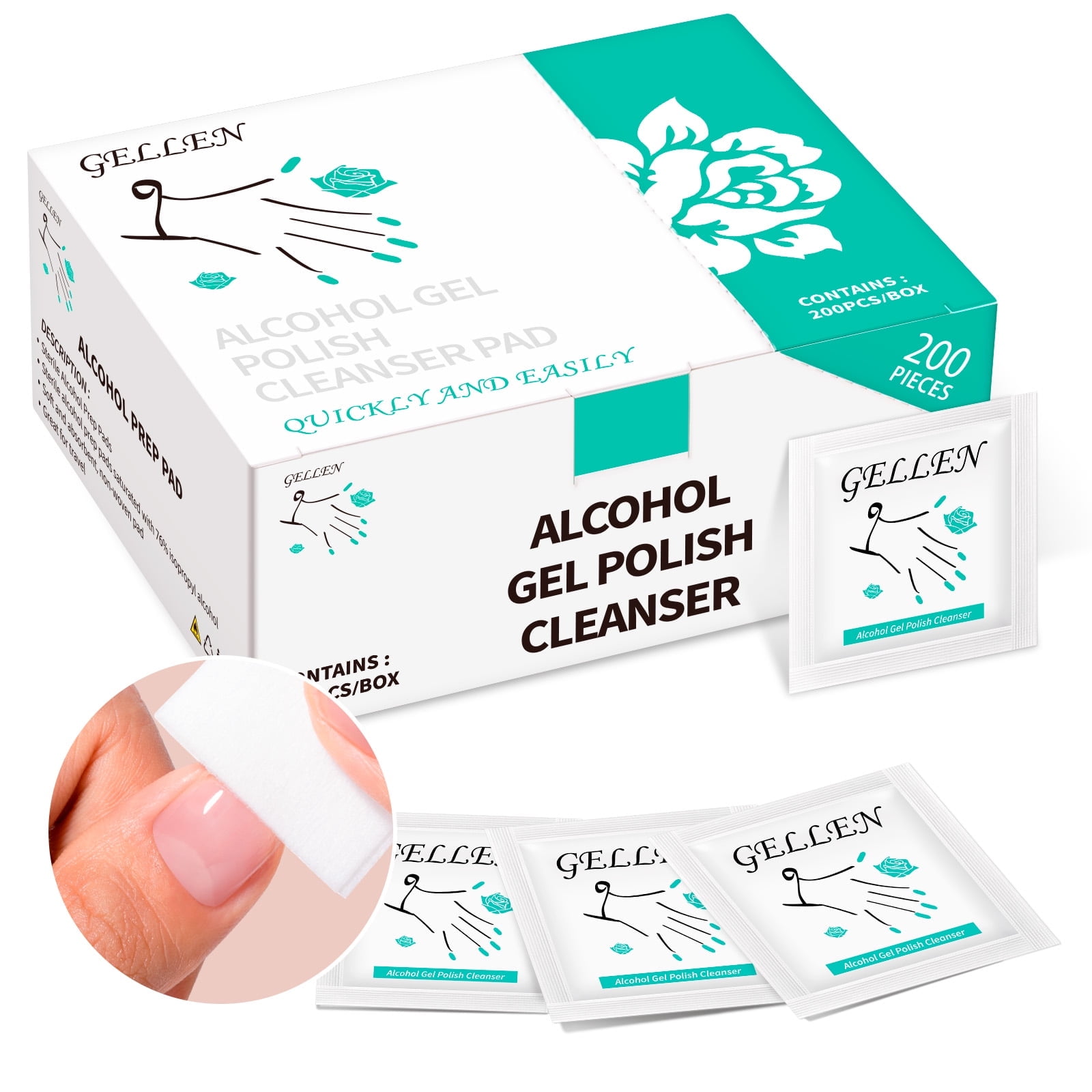 Gellen Nail Cleanser Pads, 200Pcs Individually Wrapped Alcohol Prep ...