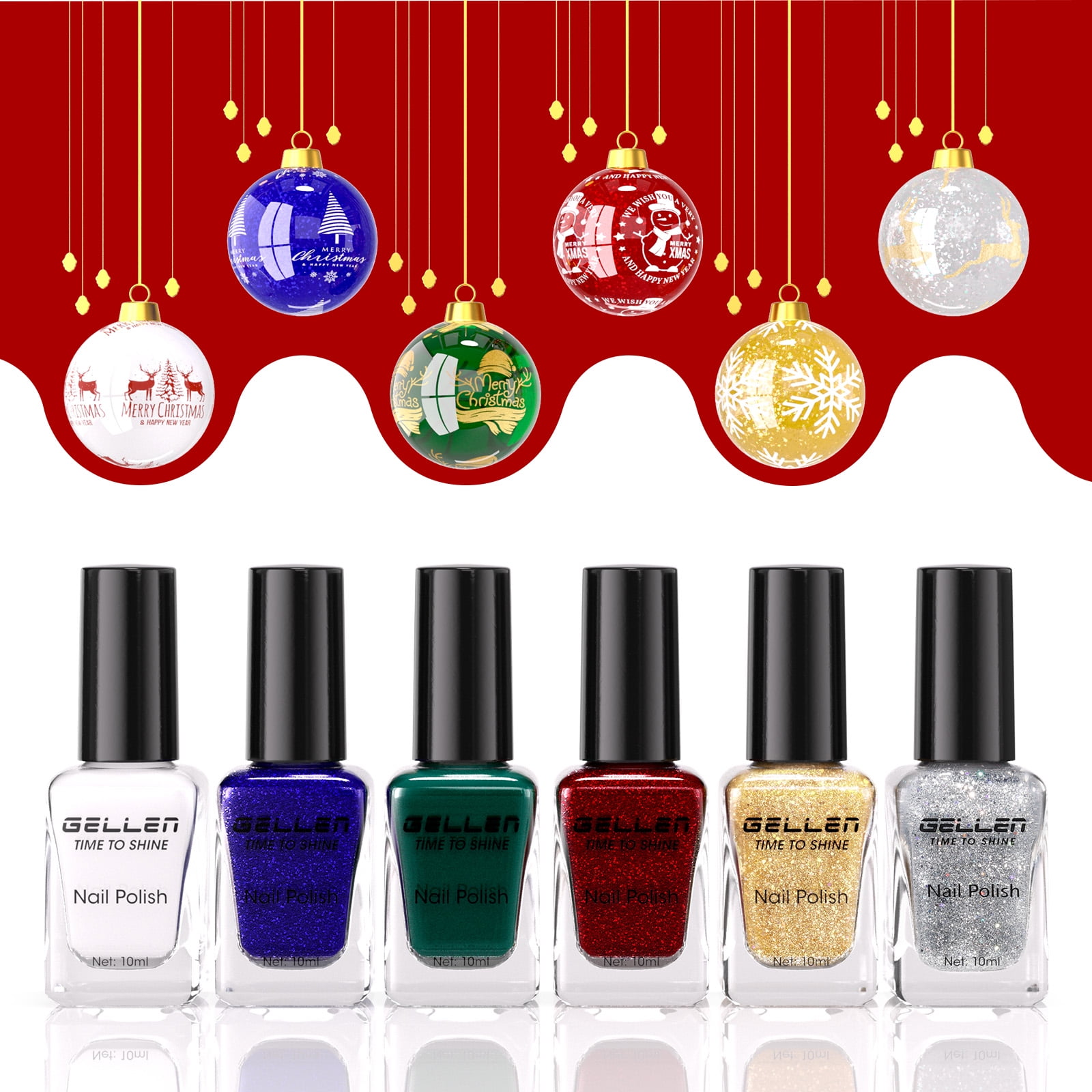 Gellen Nail Polish, Quick Air Dry 6 Colors Nail Lacquer Set Festive ...