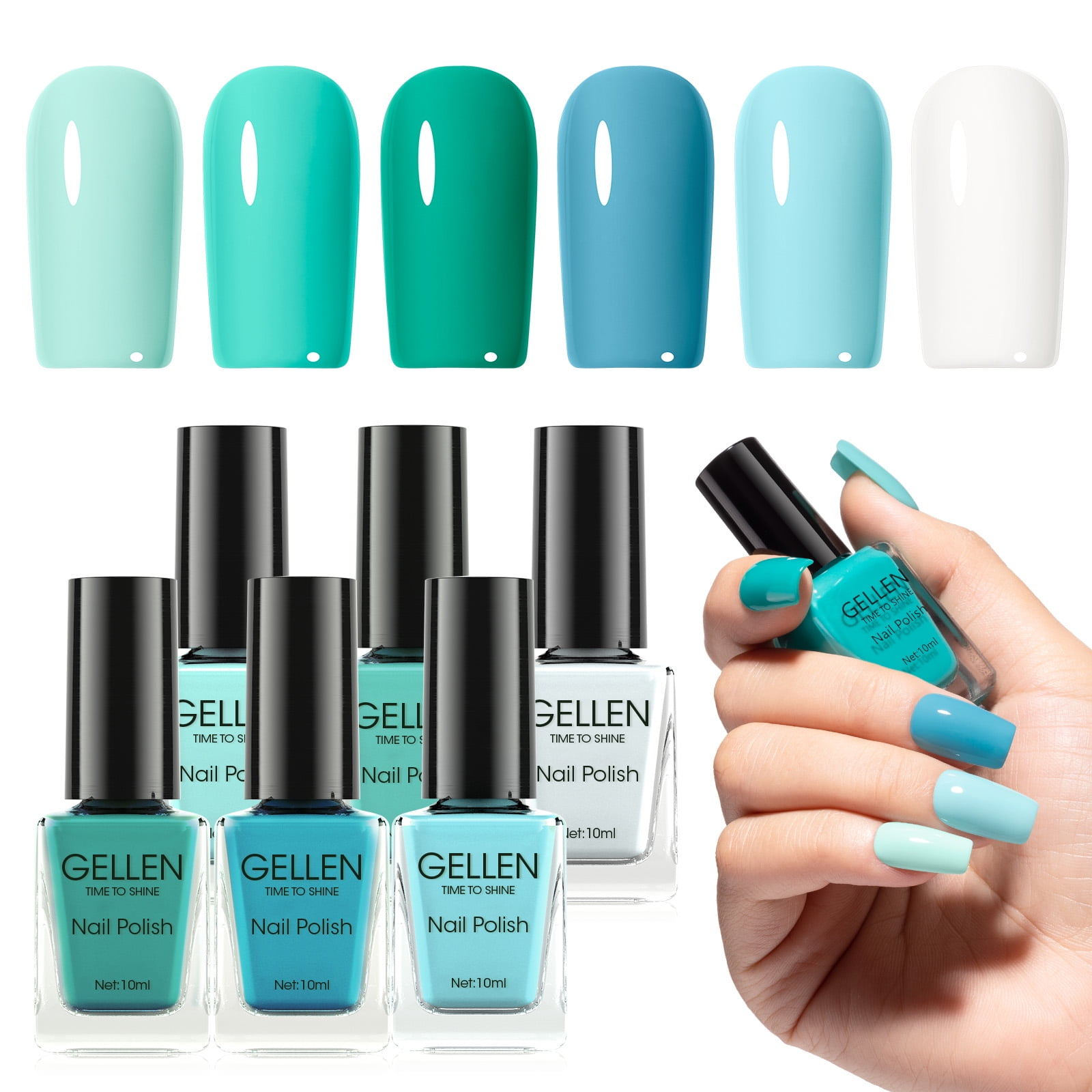 Gellen Nail Polish, Quick Air Dry 6 Colors Nail Lacquer Set Summer ...