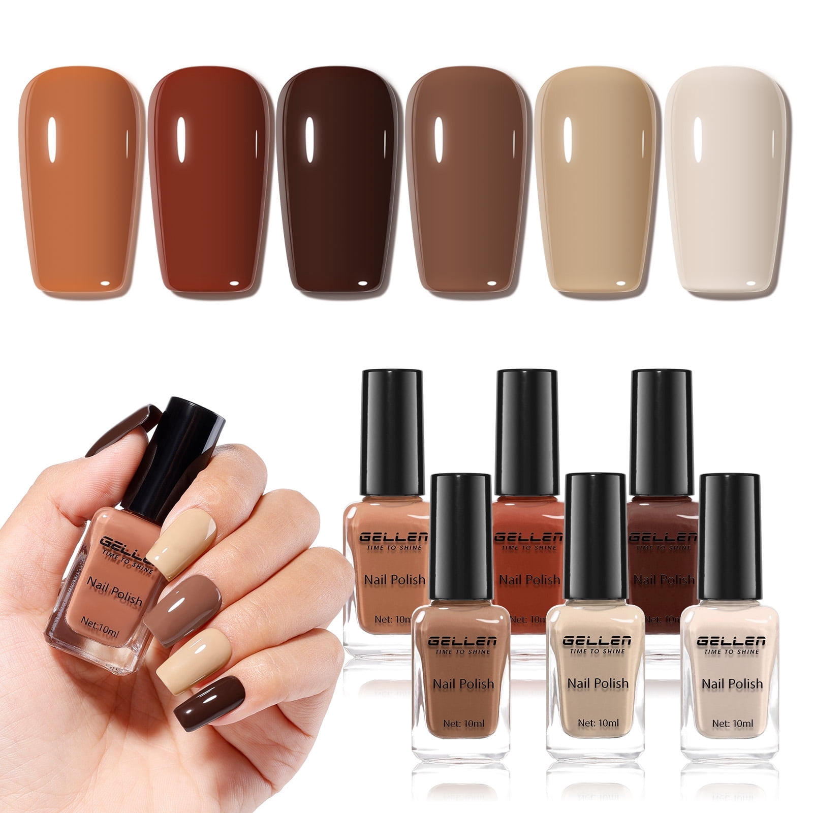Gellen Nail Polish, Quick Air Dry 6 Colors Nail Lacquer Set Warm ...
