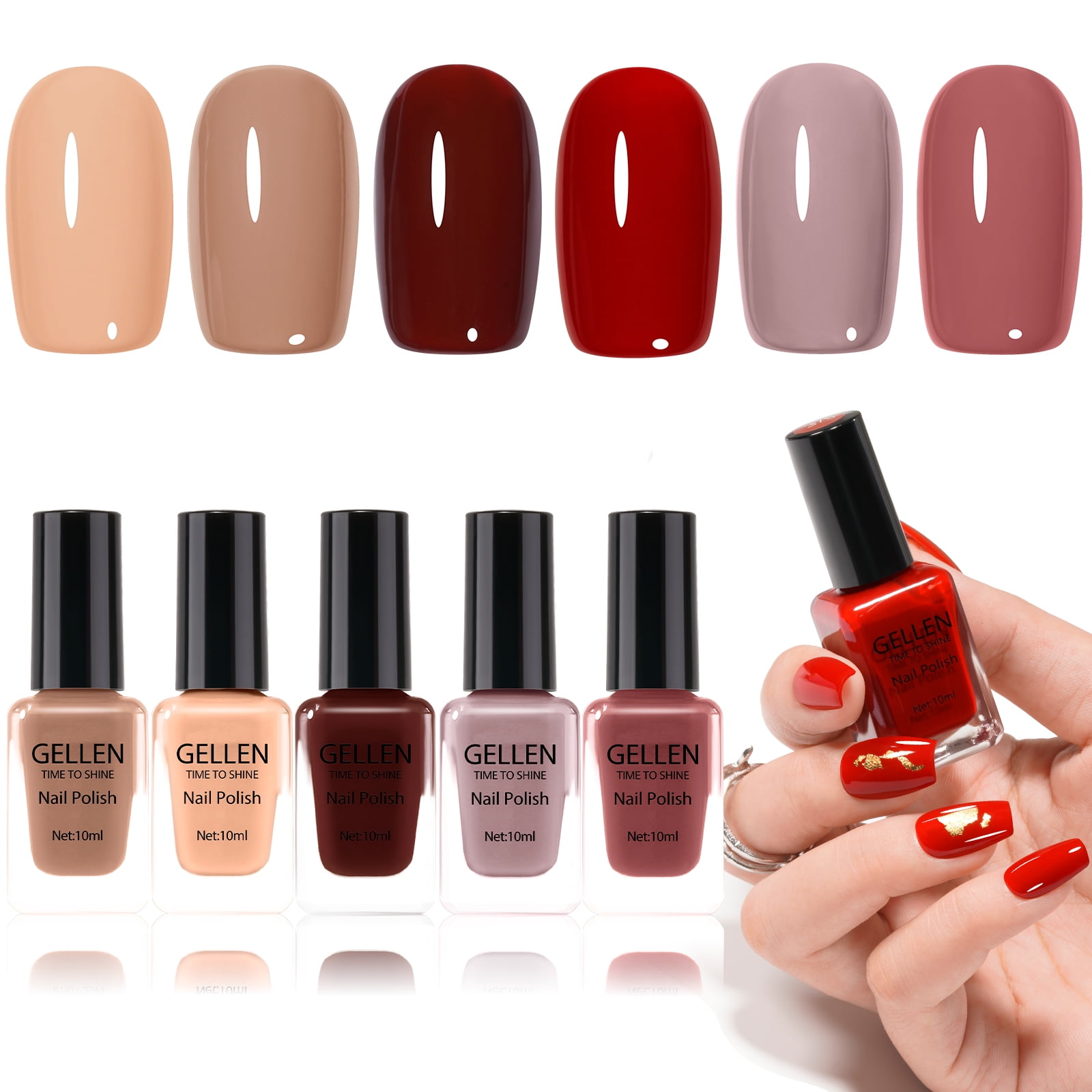 Gellen Nail Polish Set, 6 Colors Quick Air Dry Nail Lacquer for ...