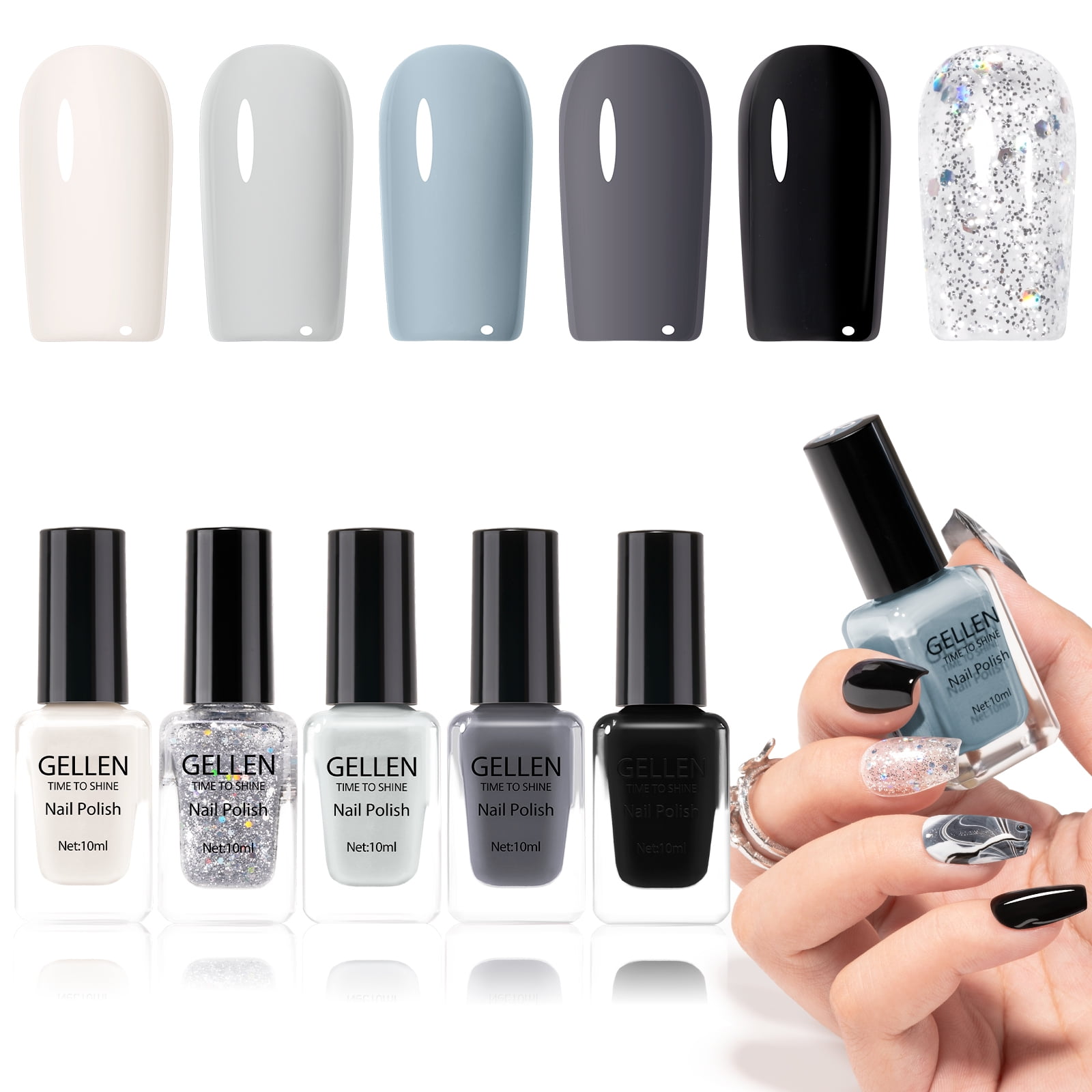 Gellen Nail Polish, Quick Air Dry 6 Colors Winter Cold Tone Nail ...