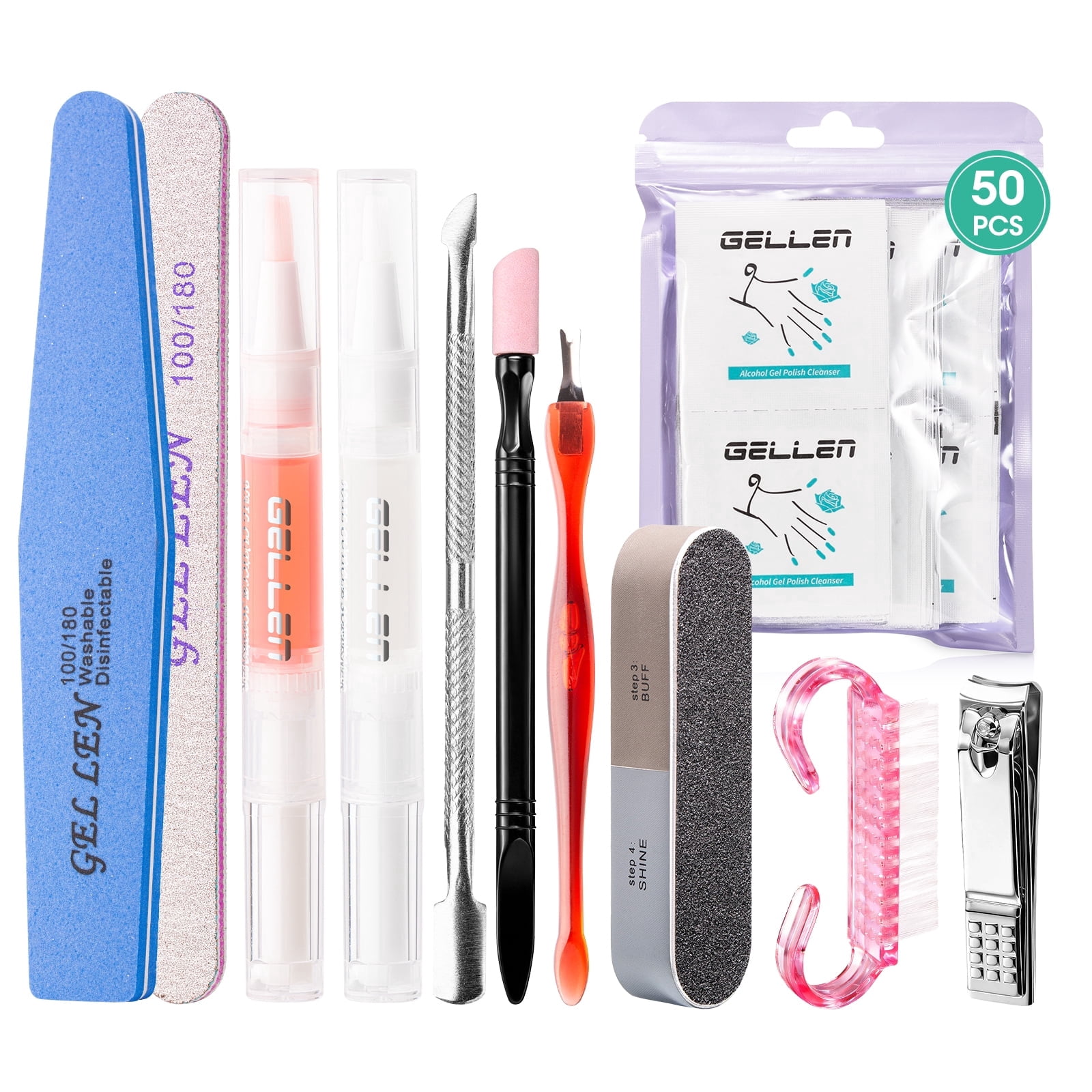 Gellen Nail Prep Kit, Professional Manicure Tools Set with 50PCS Nail ...