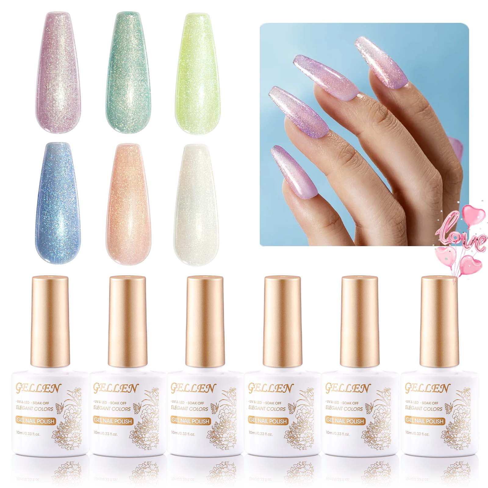 Gellen Pearl Gel Nail Polish Kit - Makaron Shimmer Gel Polish 6 Colors ...