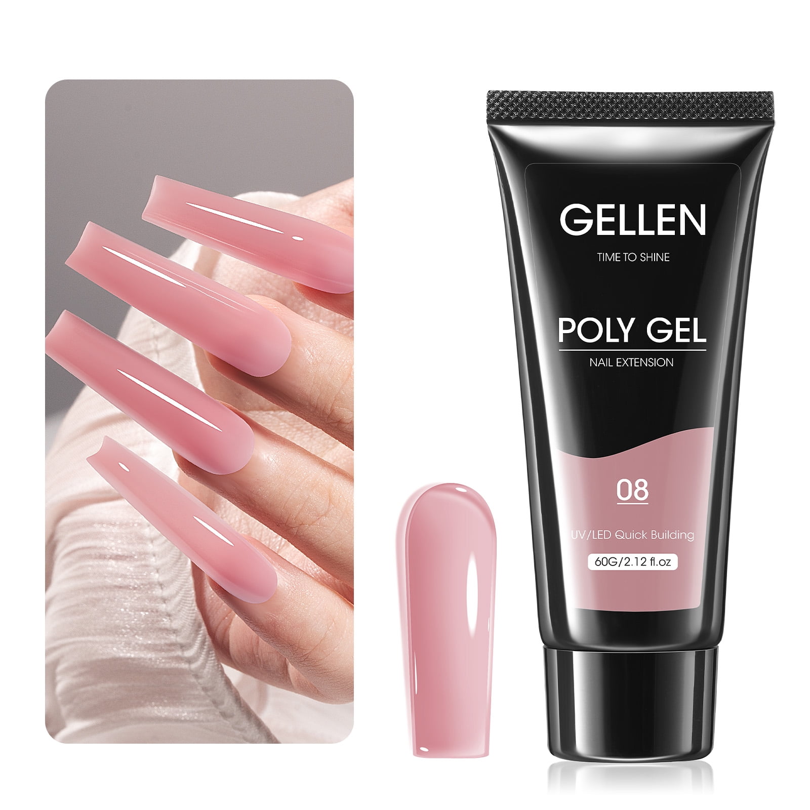 Gellen Poly Gel Nail Extension Gel, 60g Pink Nude Builder Nail Gel Long ...