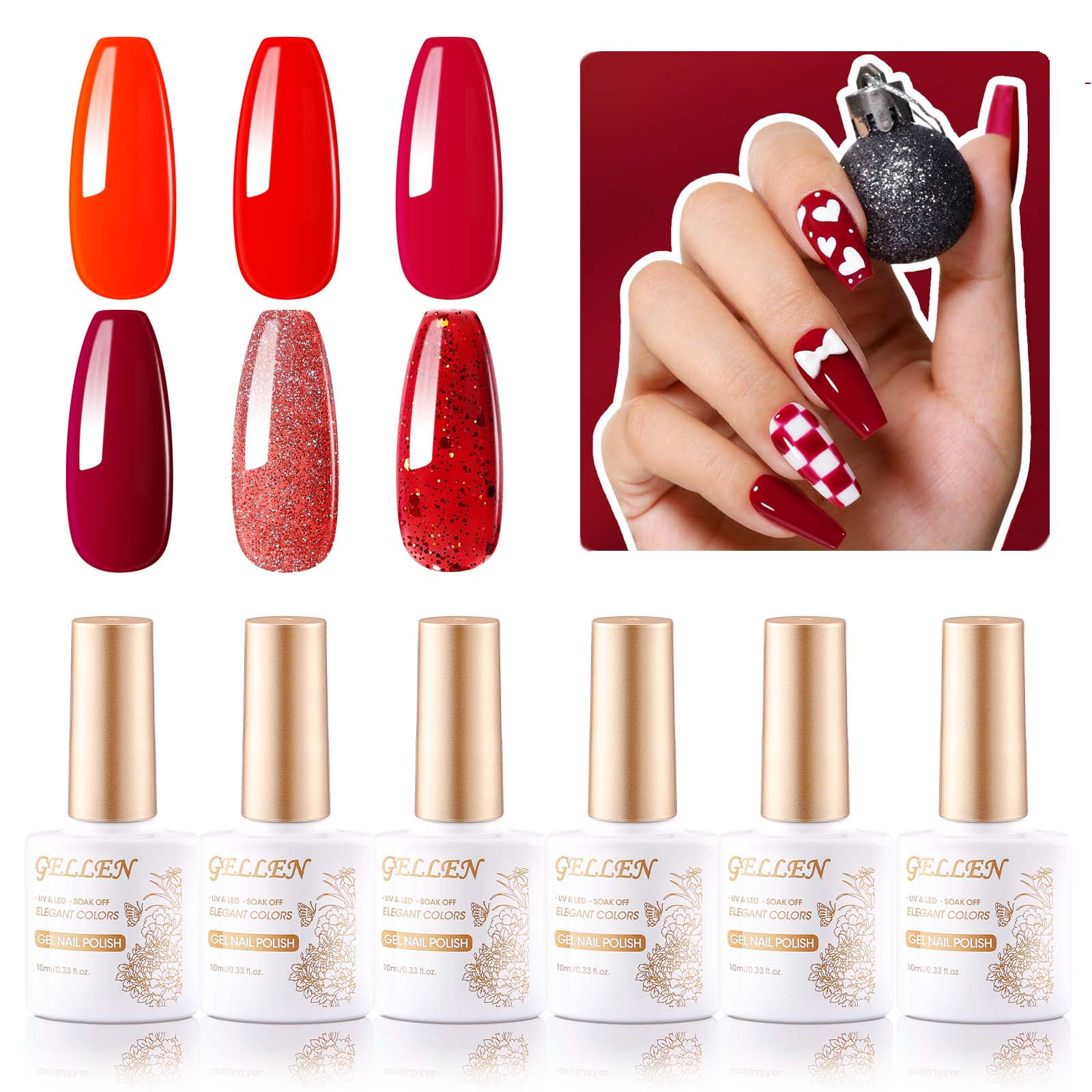 Gellen Red Gel Nail Polish, 6 Colors Winter Christmas Burgundy Red ...