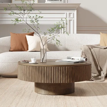 Fnova Farmhouse 2-Tier Coffee Table with Live Edge Shelf & Metal Legs ...
