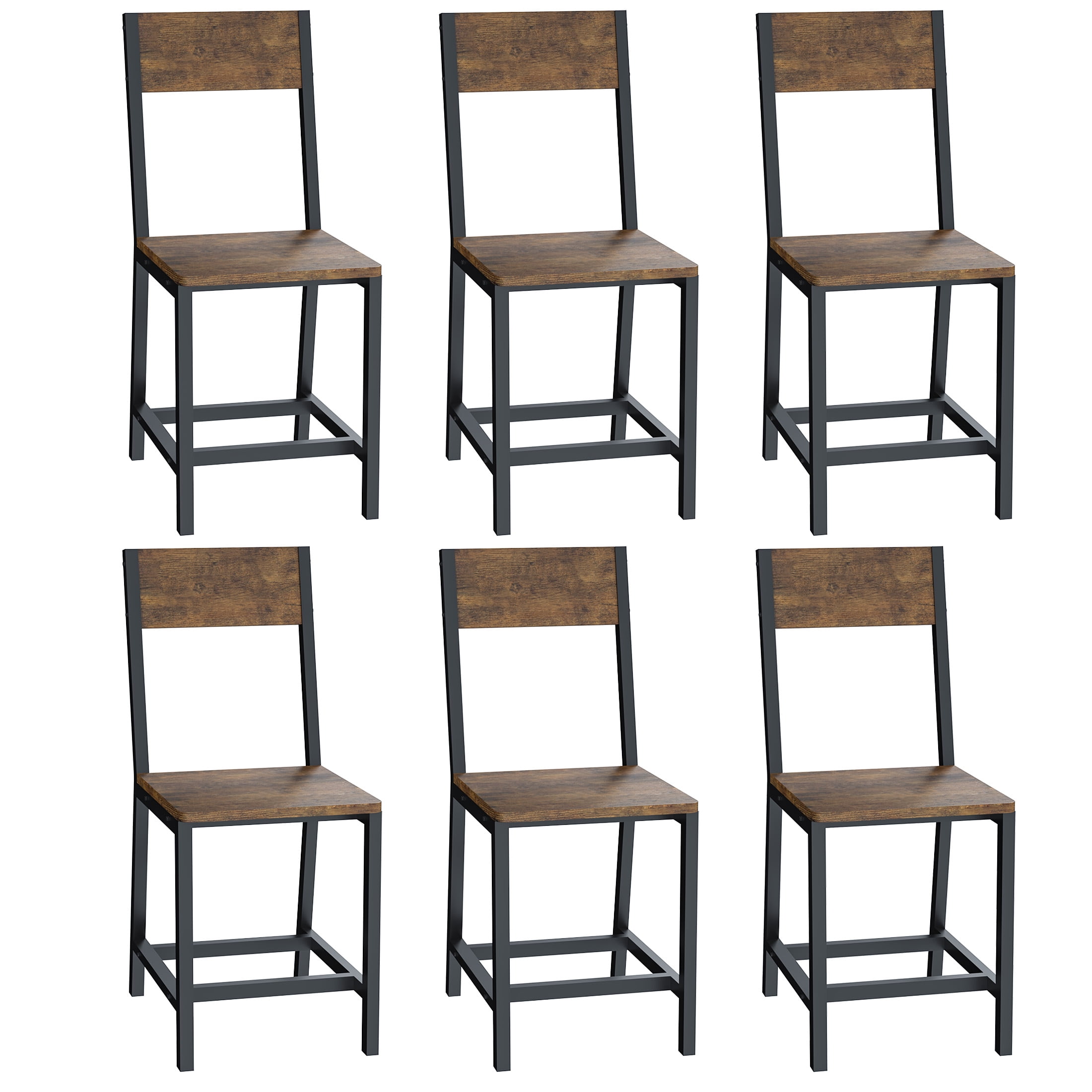 Gelloan Dining Chairs Set of 6, Rustic Wood Chairs with Metal Steel ...