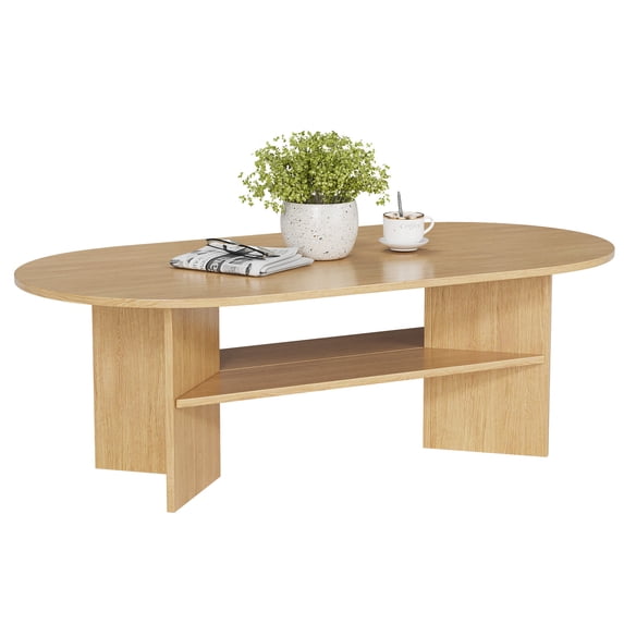 Gelloan Oval Coffee Table with Storage, Modern Coffee Table for Living ...
