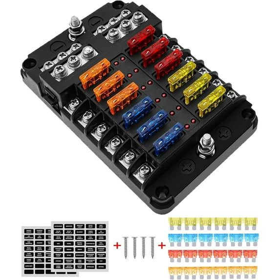 Geloo 12 Way Fuse Blocks 12 Volt Automotive, Marine Fuse Block with LED ...