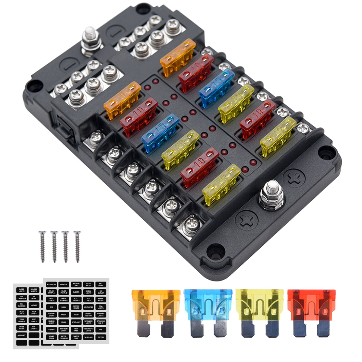 Geloo 12-Way Marine Fuse Block Blade Fuse Box 12V 32V for Car ...