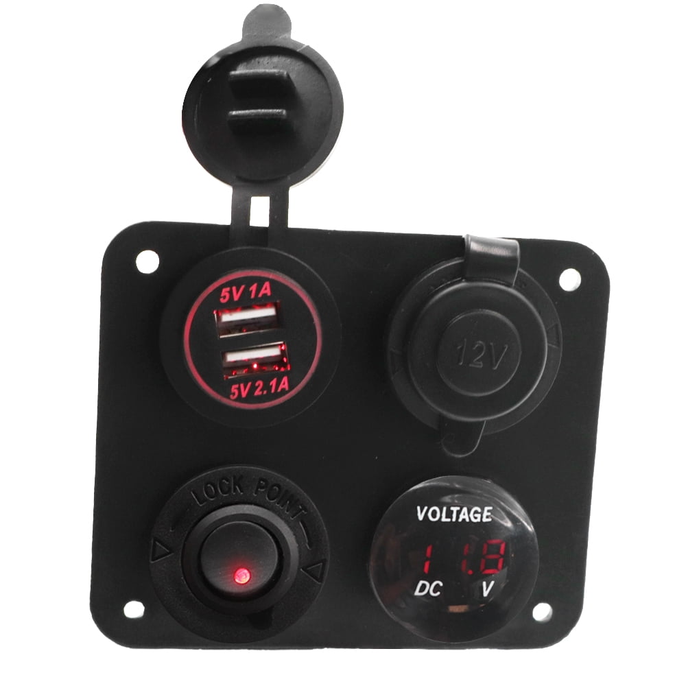 Geloo 12V Charger Socket Panel Waterproof Rocker Switch Panel with Dual ...