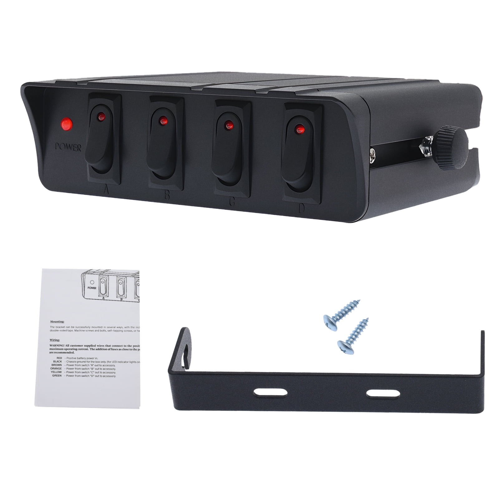 Geloo 4 Gang Rocker Switch Box 12V SPST On/Off Toggle Switch Panel for ...