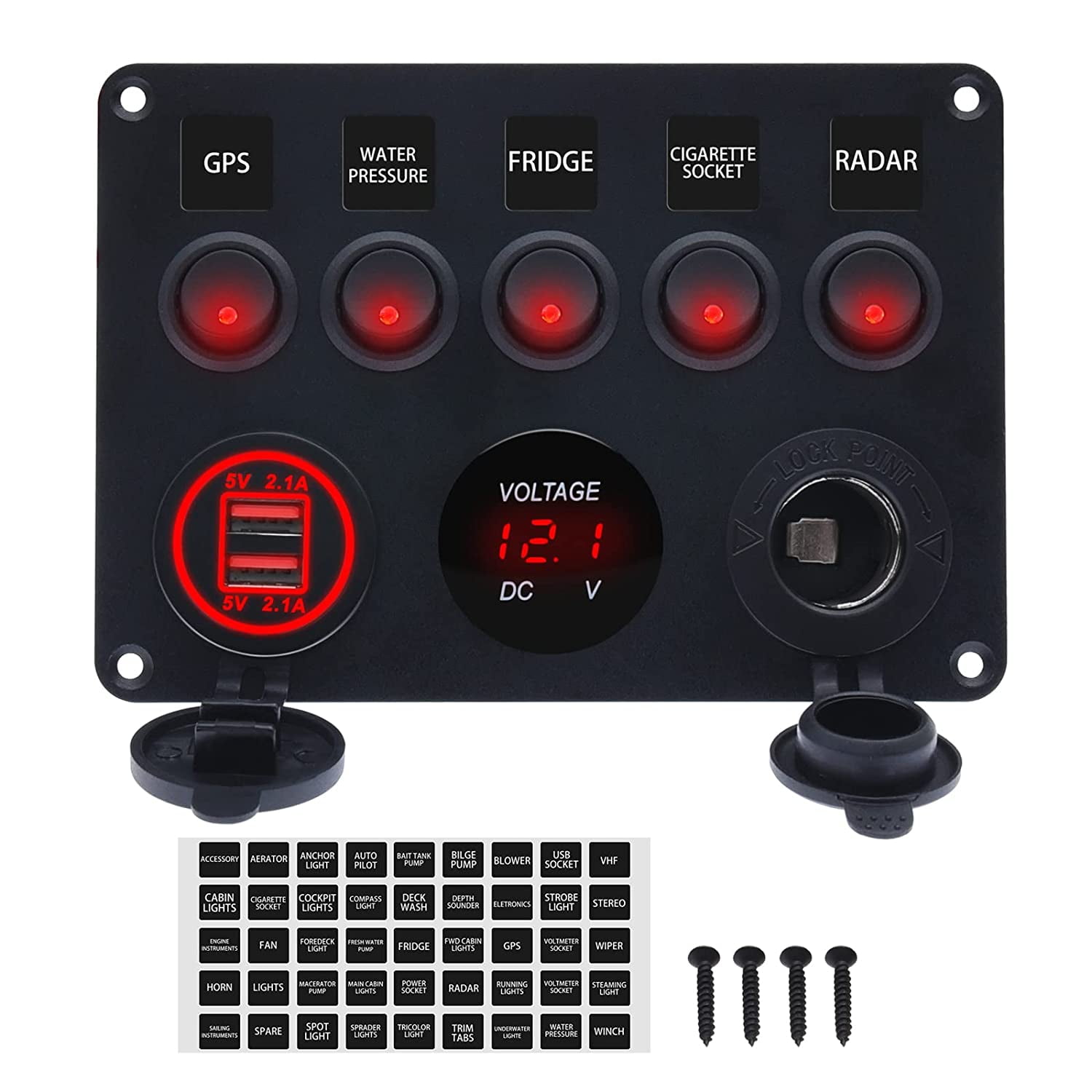 Geloo 5 Gang Rocker Switch Panel 12V 24V Marine Switch Panel with Dual ...