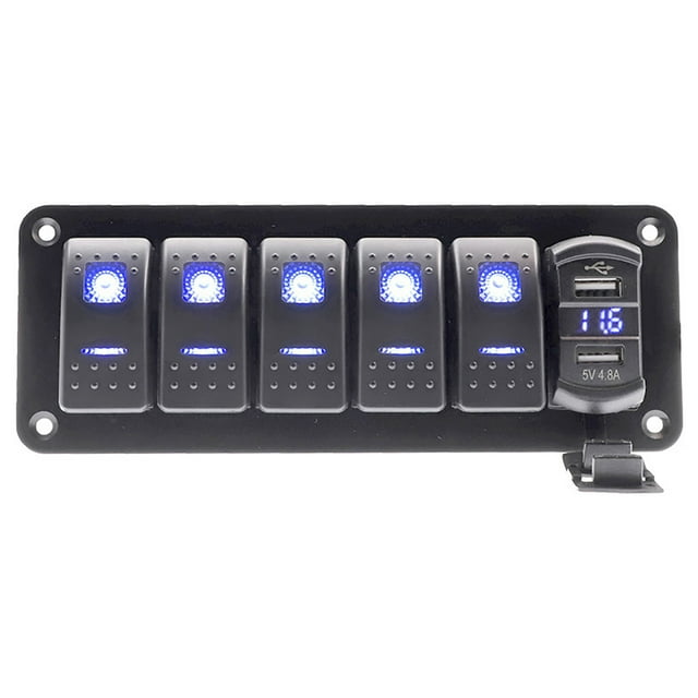 Geloo 5 Gang Rocker Switch Panel with 4.8 Amp Dual USB Charger ...