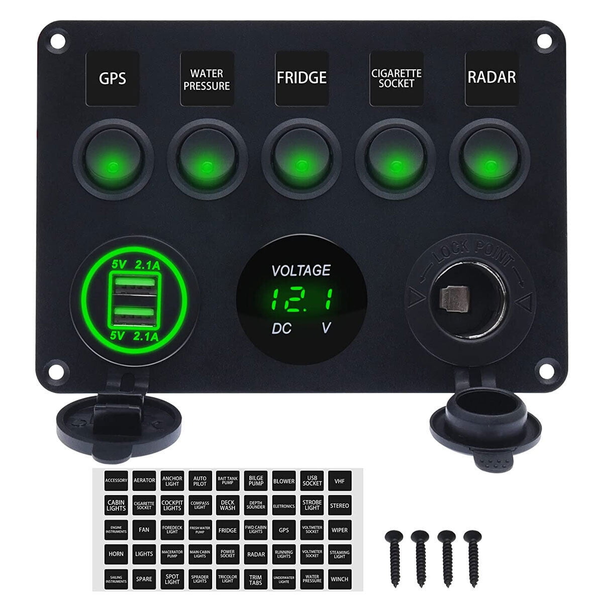 Geloo 5 Gang Switch Panel for Boat Waterproof LED Rocker Switch Panel ...