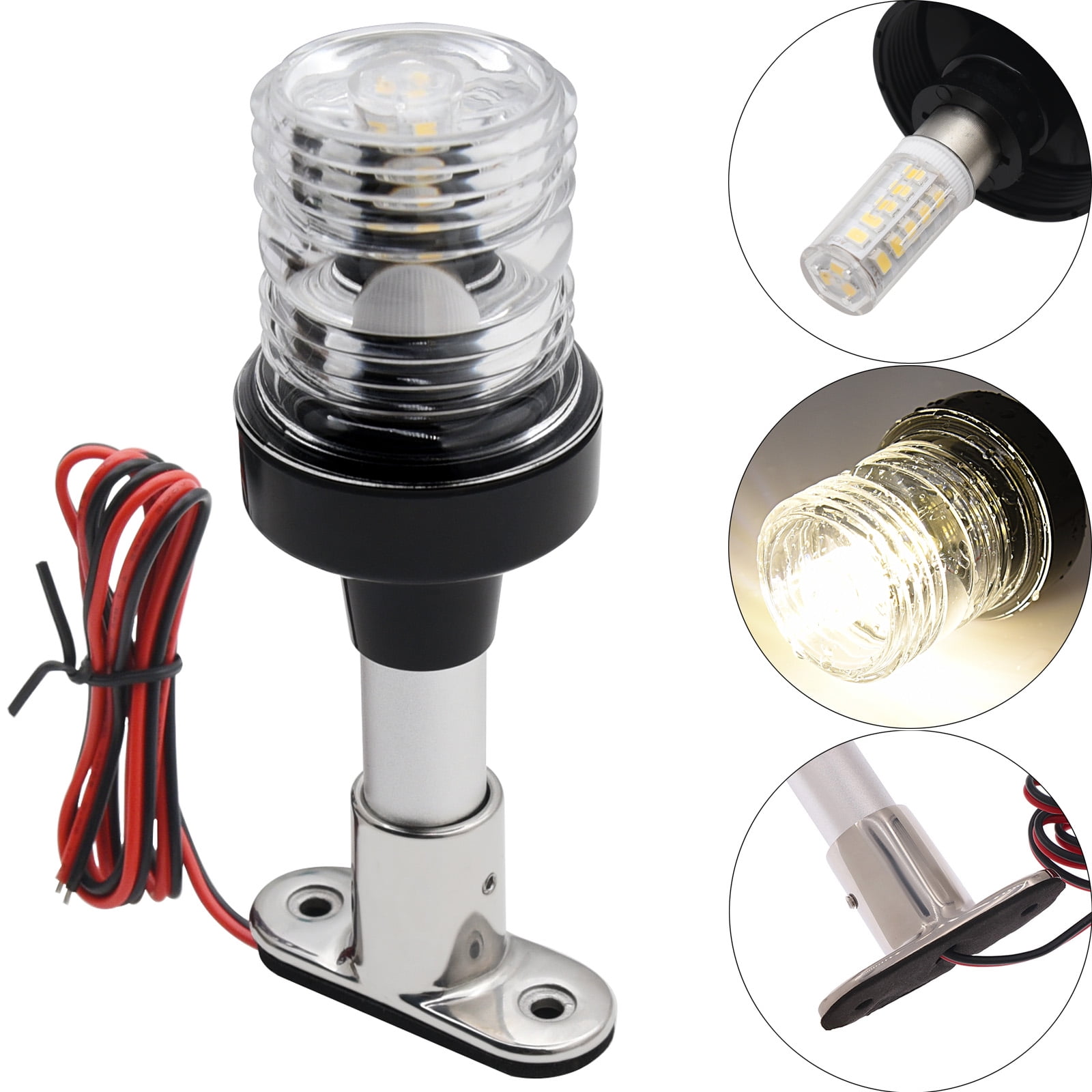 Geloo 6 inch Marine Navigation Anchor Light White LED All Around Stern Light for Pontoon Fishing ...