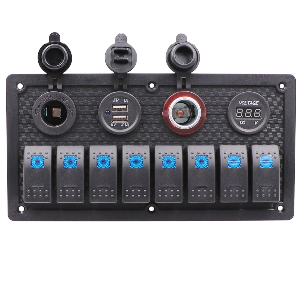 Geloo 8 Gang Marine Boat Rocker Switch Panel Blue Backlit 12V Pre-wired ...