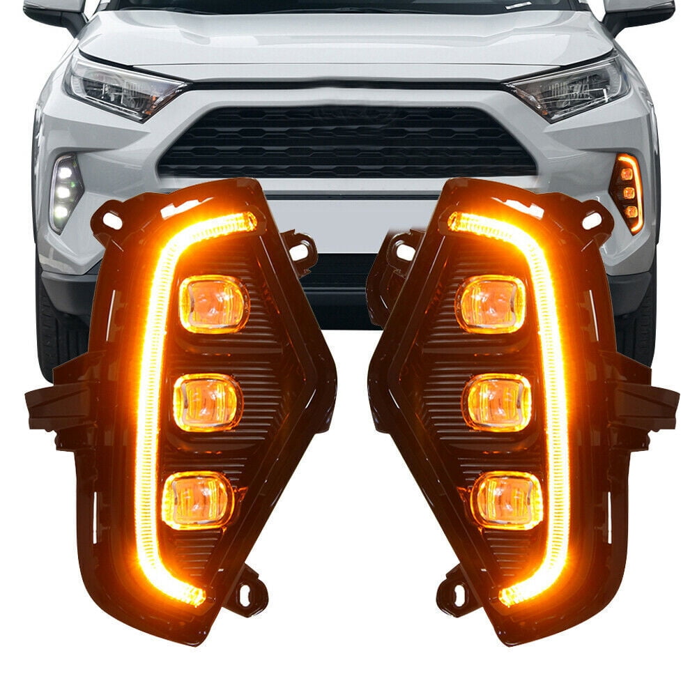 Geloo LED DRL Daytime Running Light Fog Lamps with Turn Signal For 2019-2021 Toyota RAV4 ...
