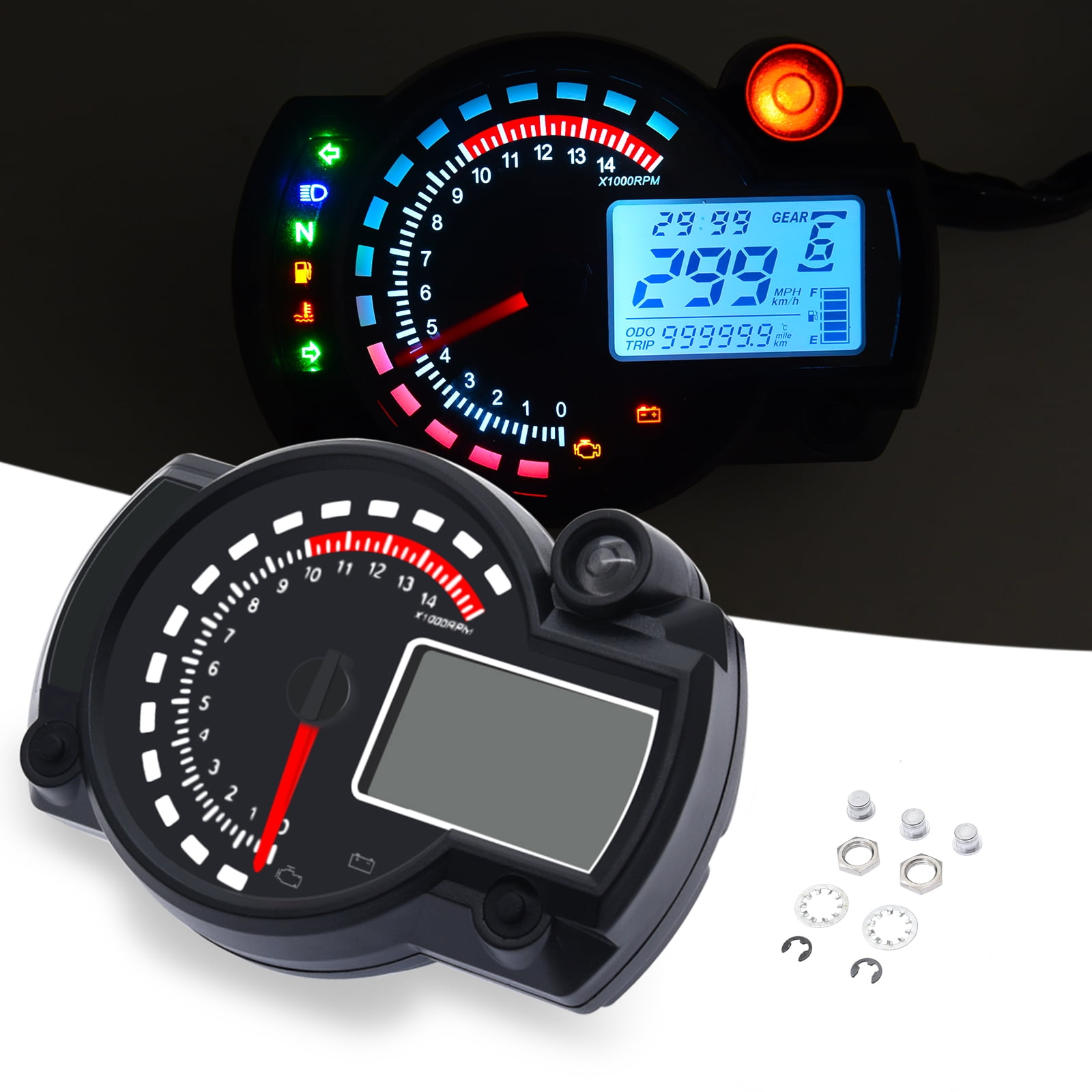 Geloo Motorcycle Speedometer Gauge Digital Odometer Tacho Gauge Meter 14000RPM Max 299KM/ H ...