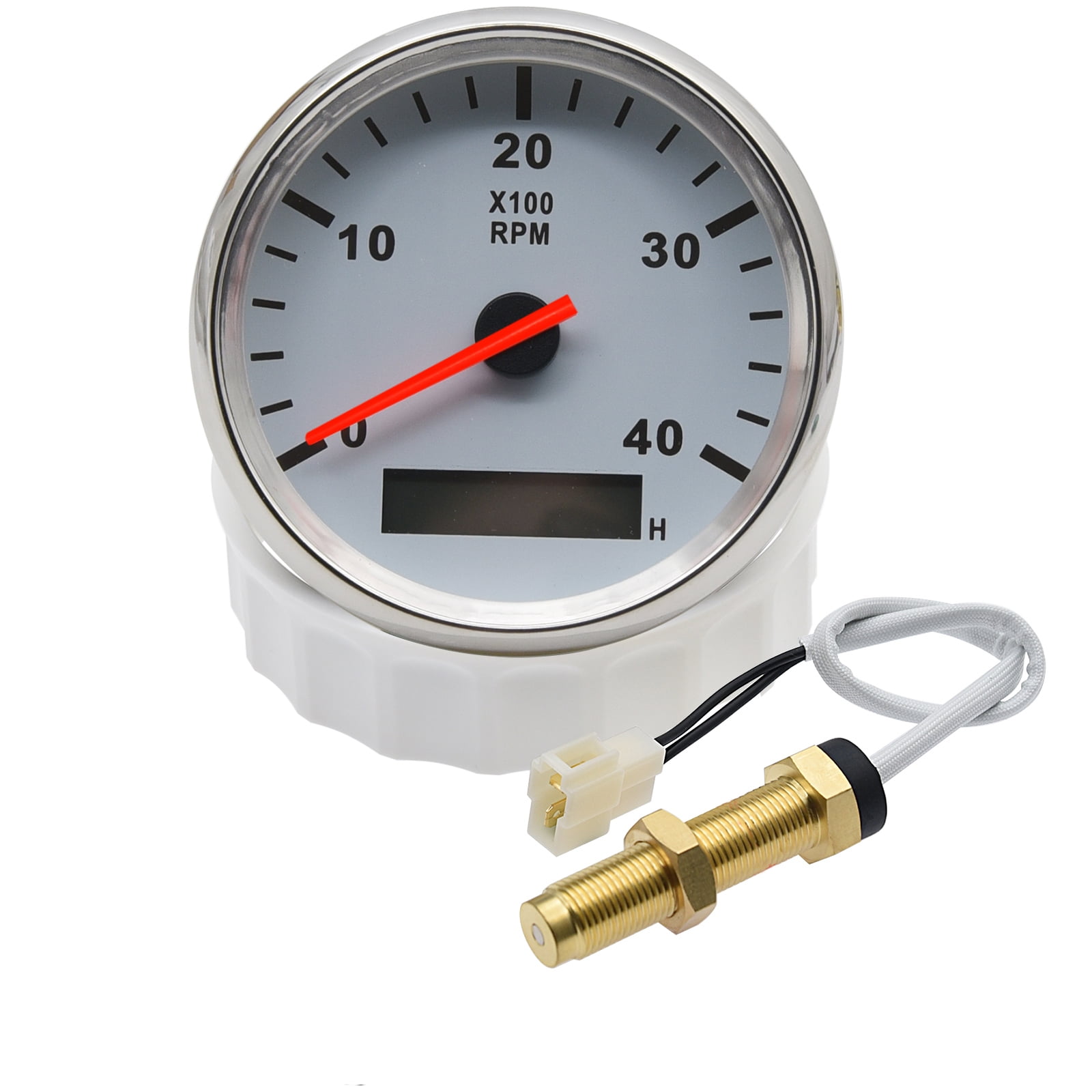 Geloo Tachometer Gauge Hour Meter, 12V/24V RPM Meter Tachometer with ...