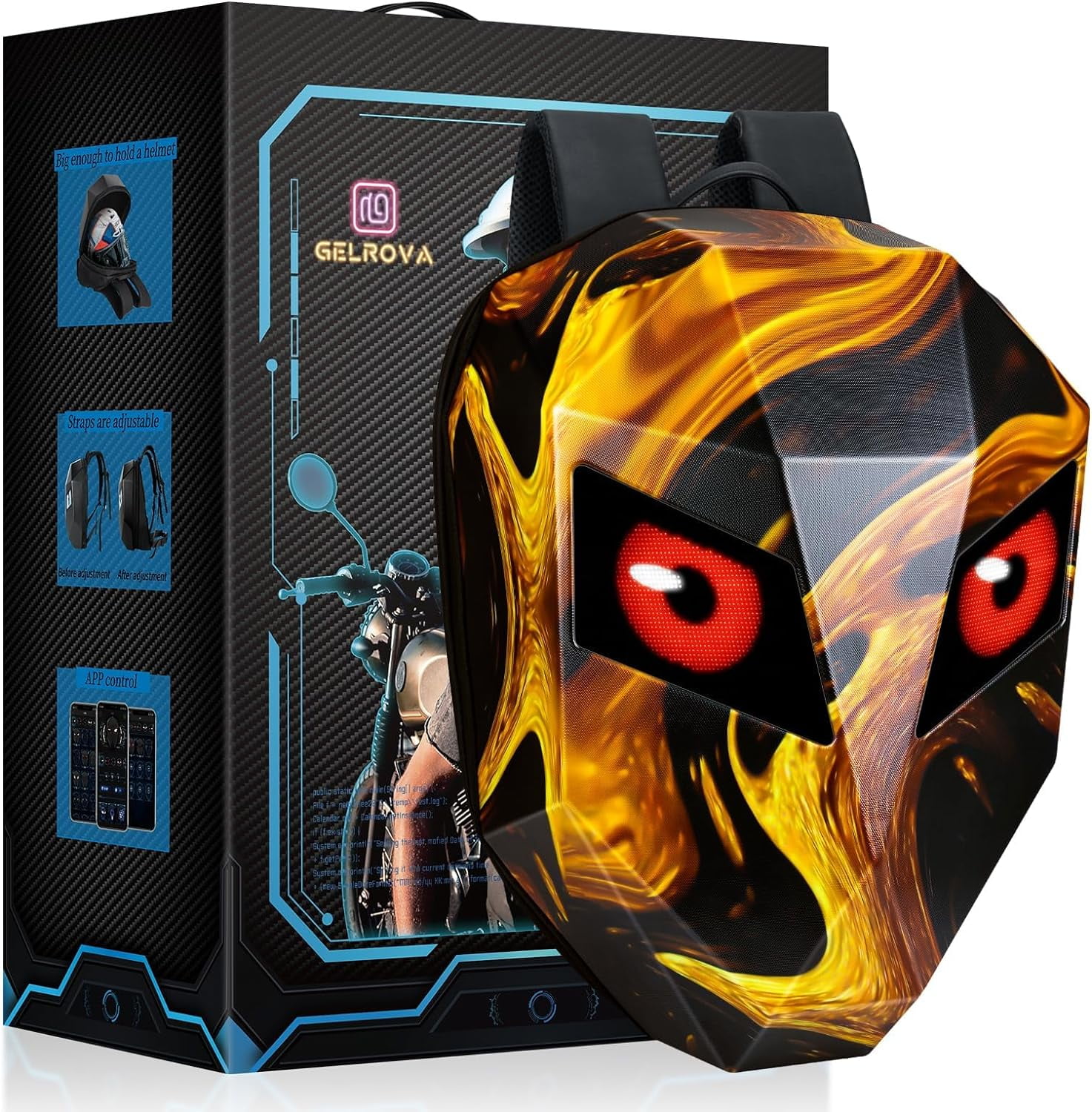 Gelrova Knight LED Motorcycle Backpack, Hard Case Riding Backpack DIY ...