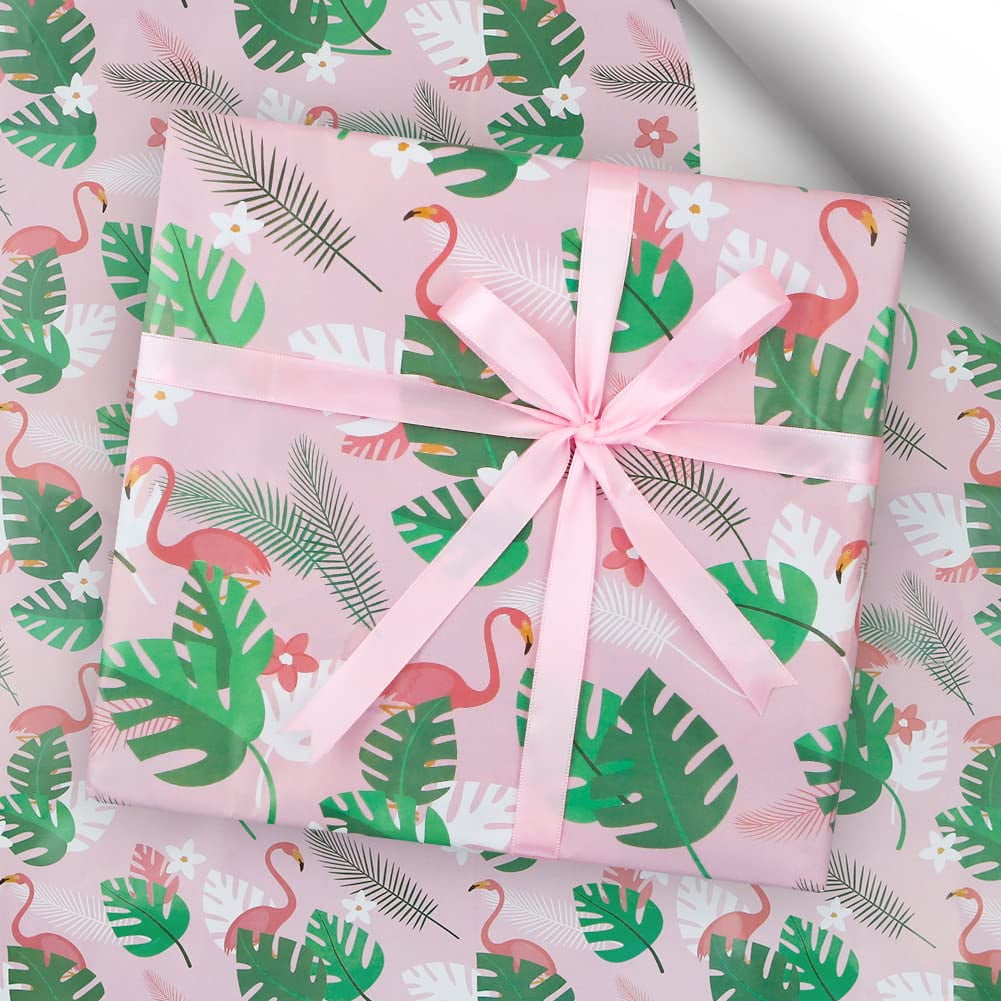 Geluode Flamingo andUMRT Palm Tree Leaves Birthday Wrapping Paper 1 ...
