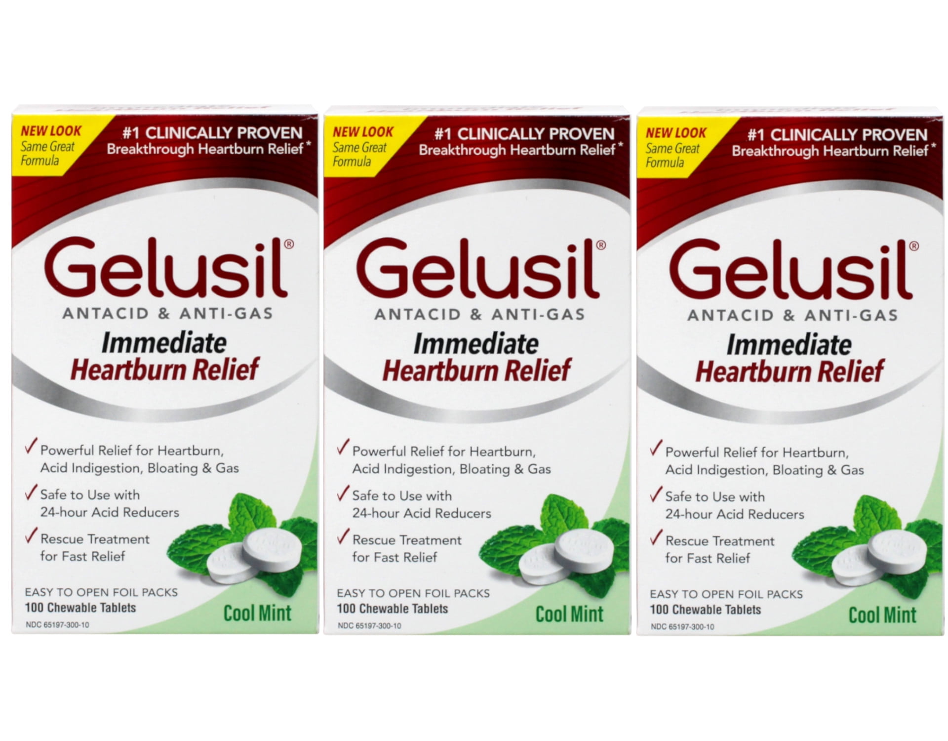 Gelusil Antacid/Anti-Gas Tablets Cool Mint, 100 Tablets (Pack of 3 ...