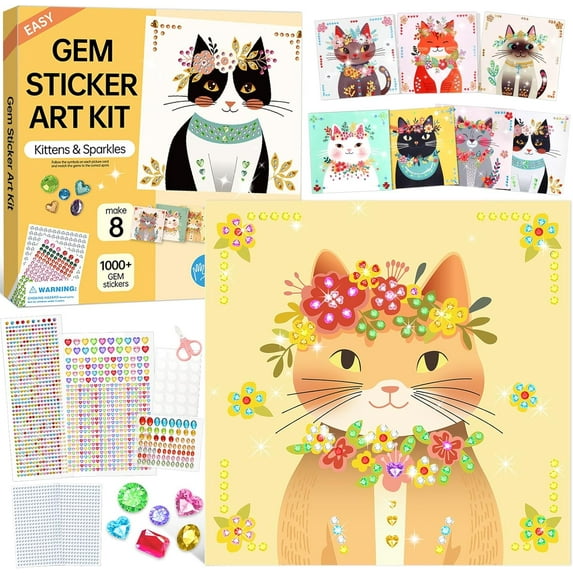 Gem Art Sticker Kit, Arts and Crafts for Kids Age 4-12, 8 Unicorn ...