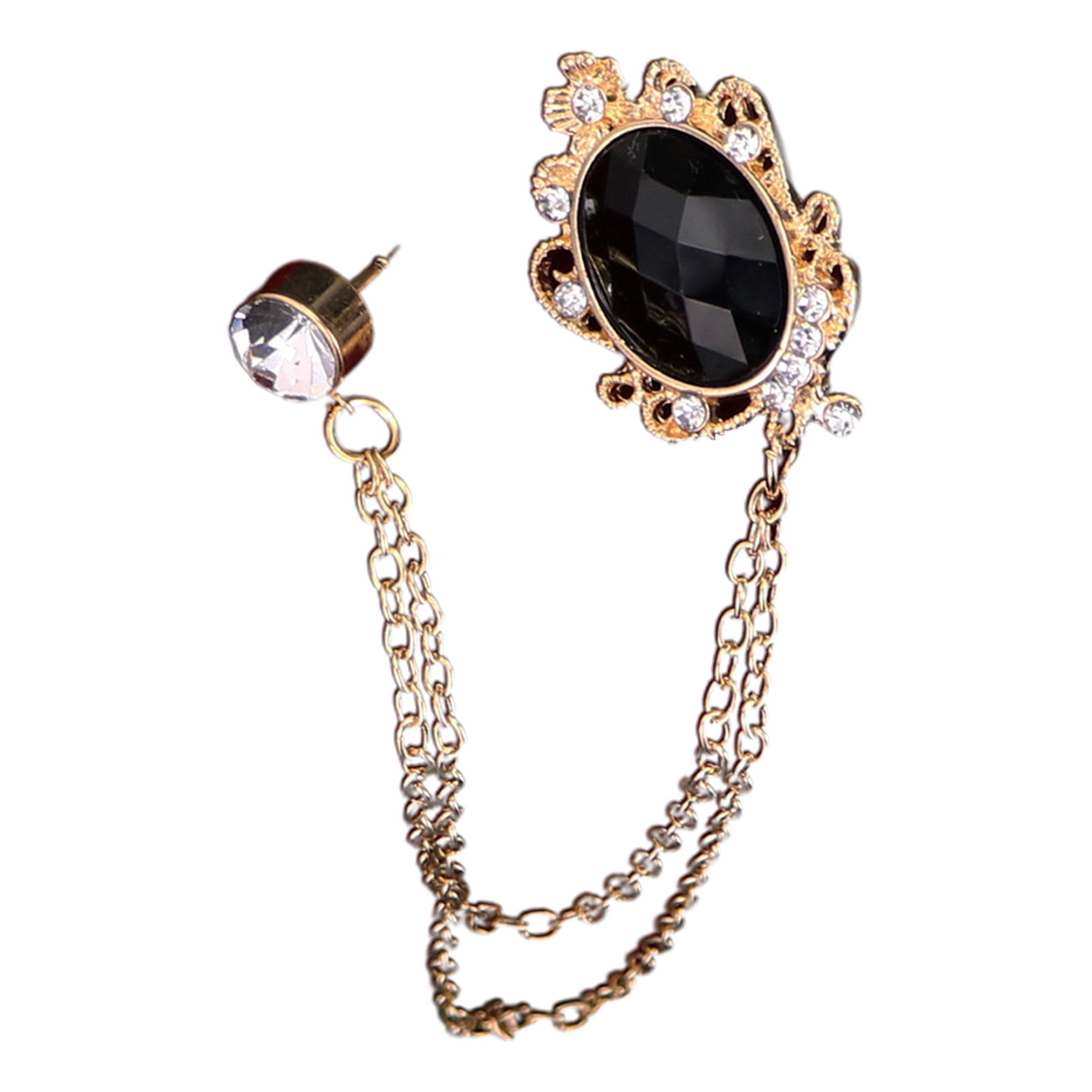 Gem Brooch Lapel Pin Chain for Men Suit Tassel Collar Chains for Shirts ...