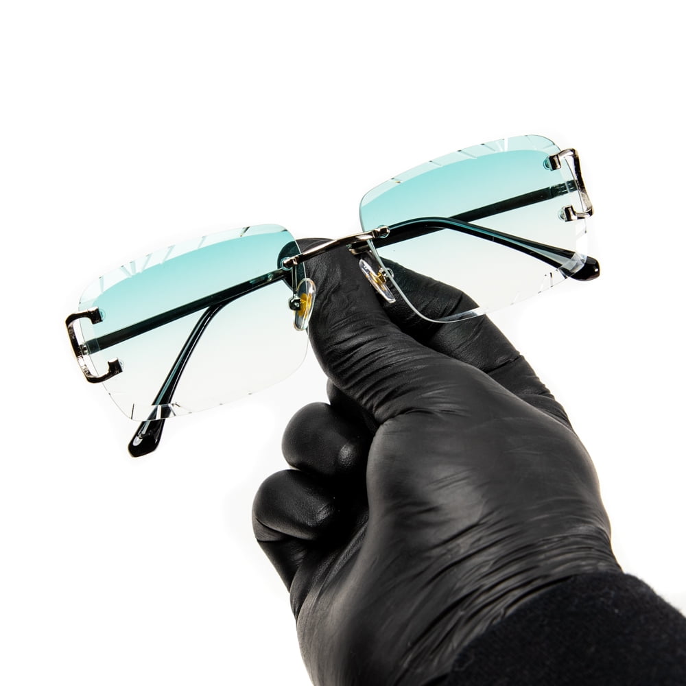 Gem Cut Rimless Luxury Hip Hop Turquoise Tint Gold Frame Rectangle ...