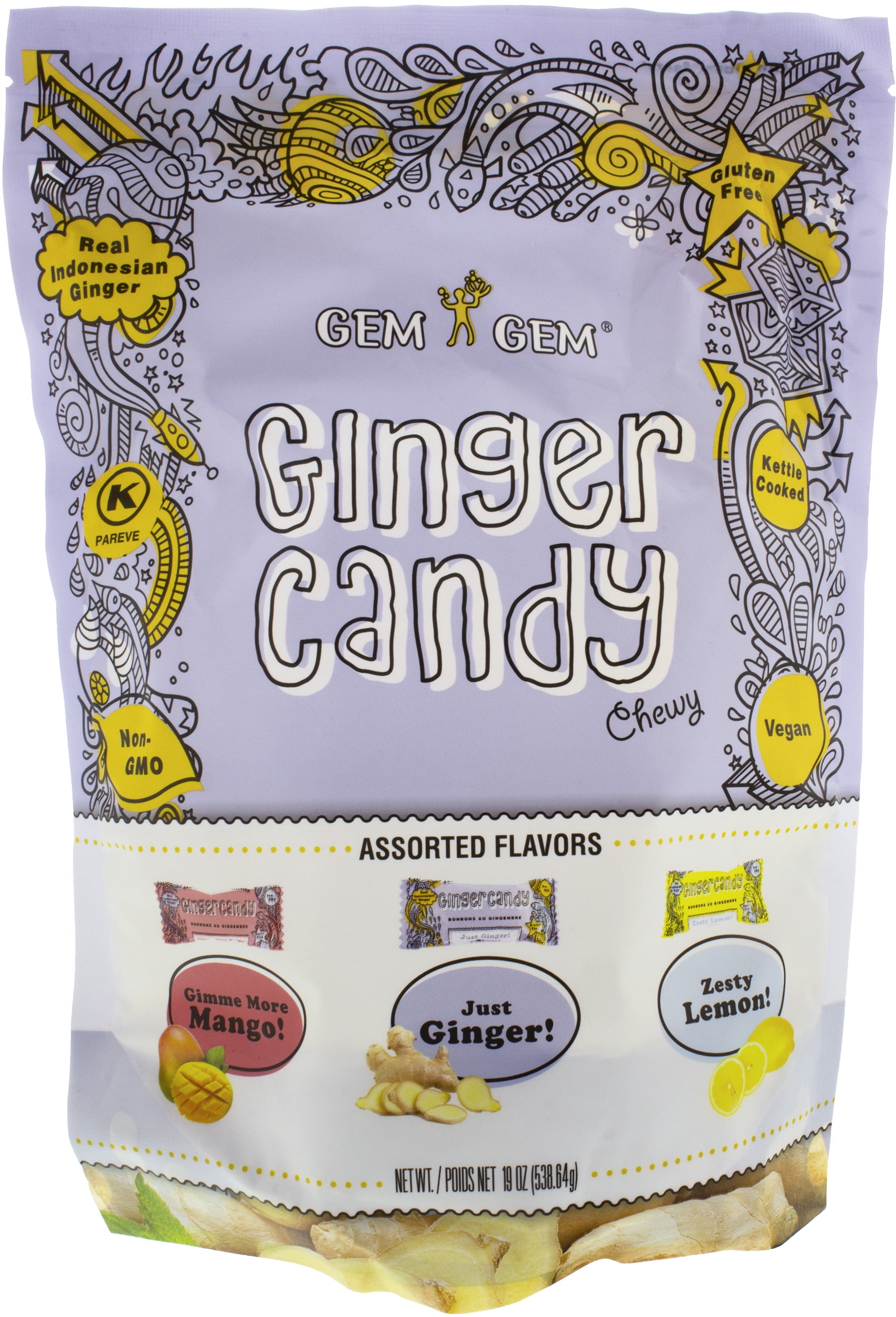 Gem Gem Chewy Ginger Candy 190z Assorted Flavor - Just Ginger, Mango ...