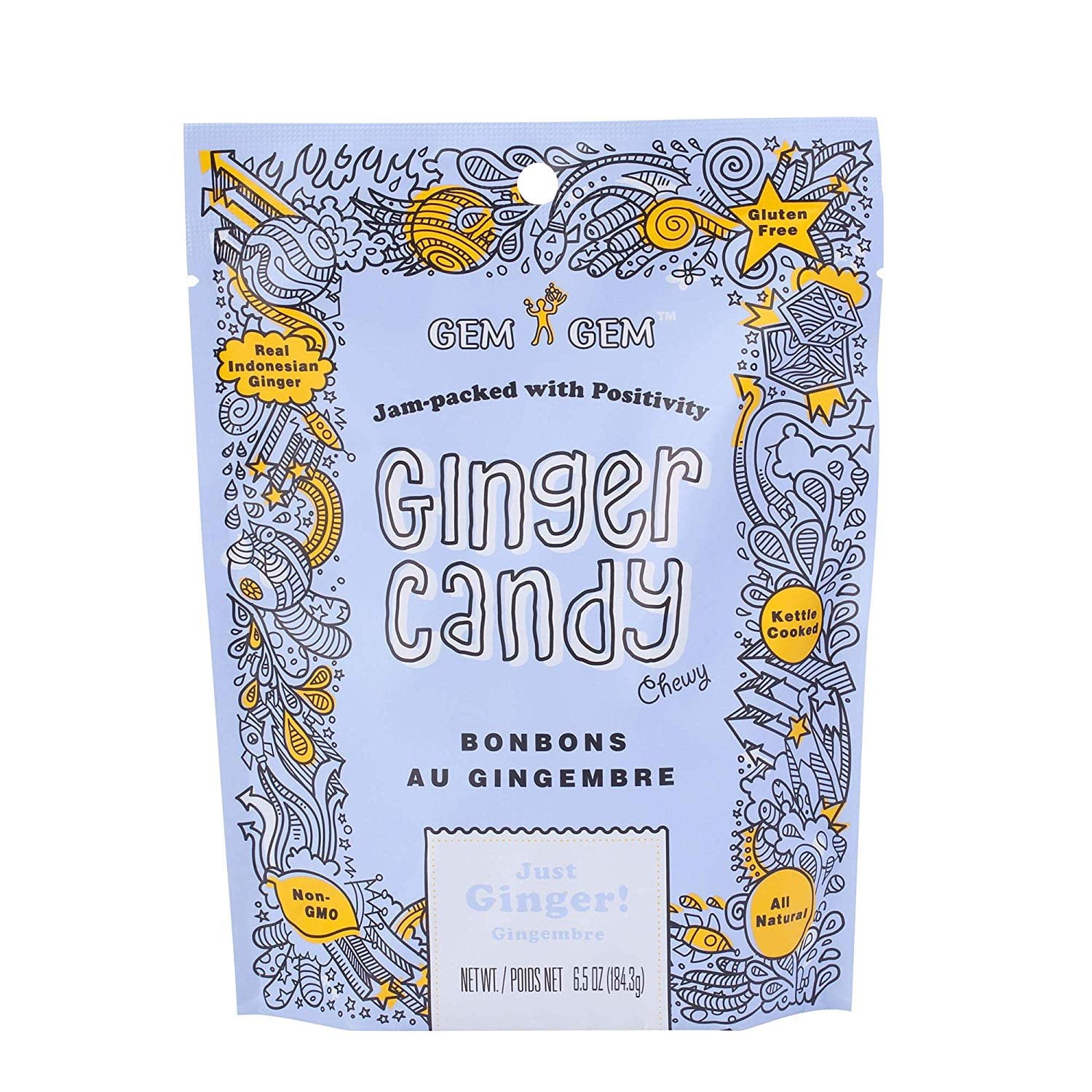 Gem Gem Ginger Candy, Chewy Ginger Chews, Original Flavor, 6.5oz, Vegan ...