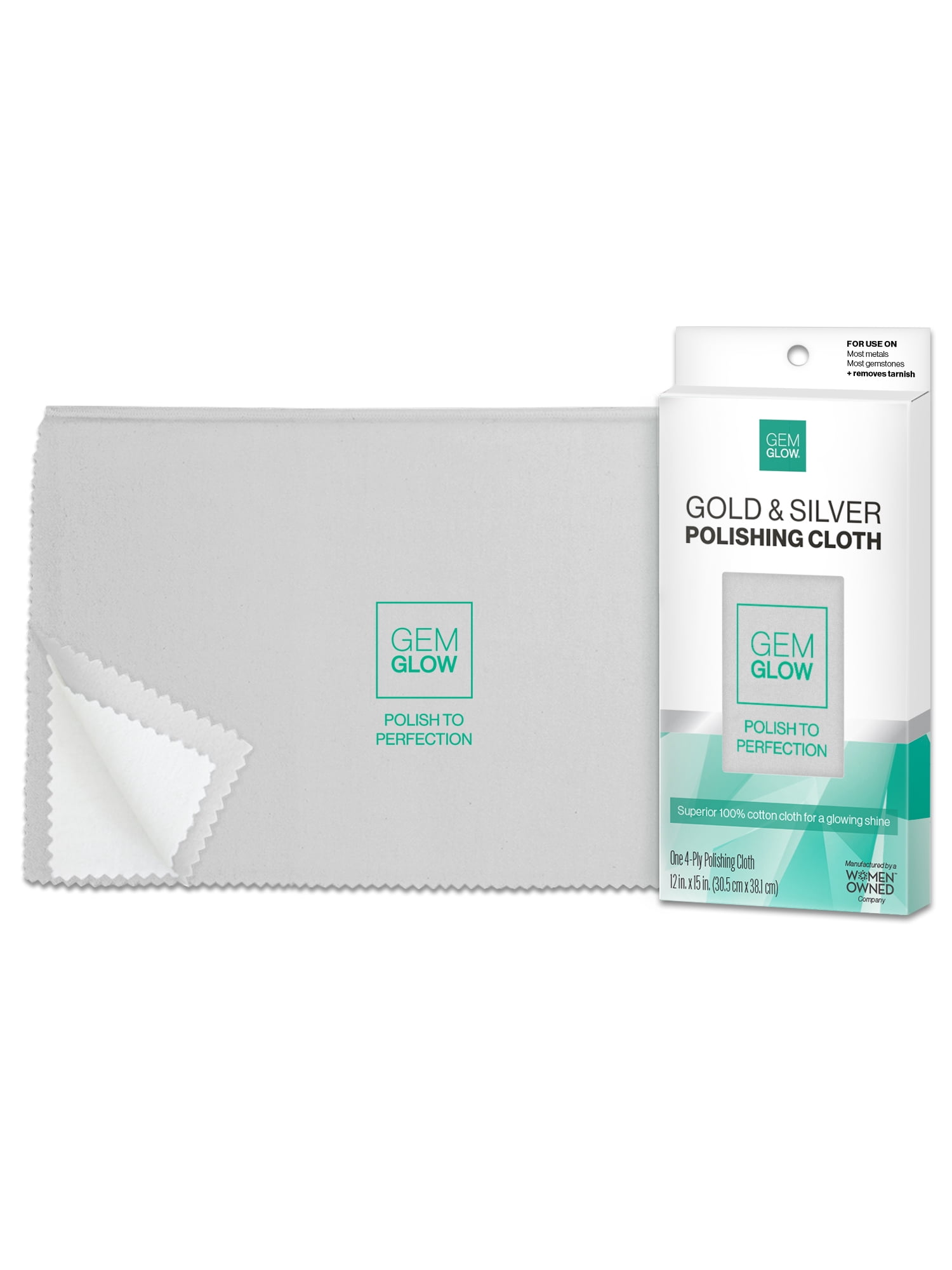 Gem Glow Gold & Silver Polishing Cloth, 4-ply, 100% Cotton, Removes ...