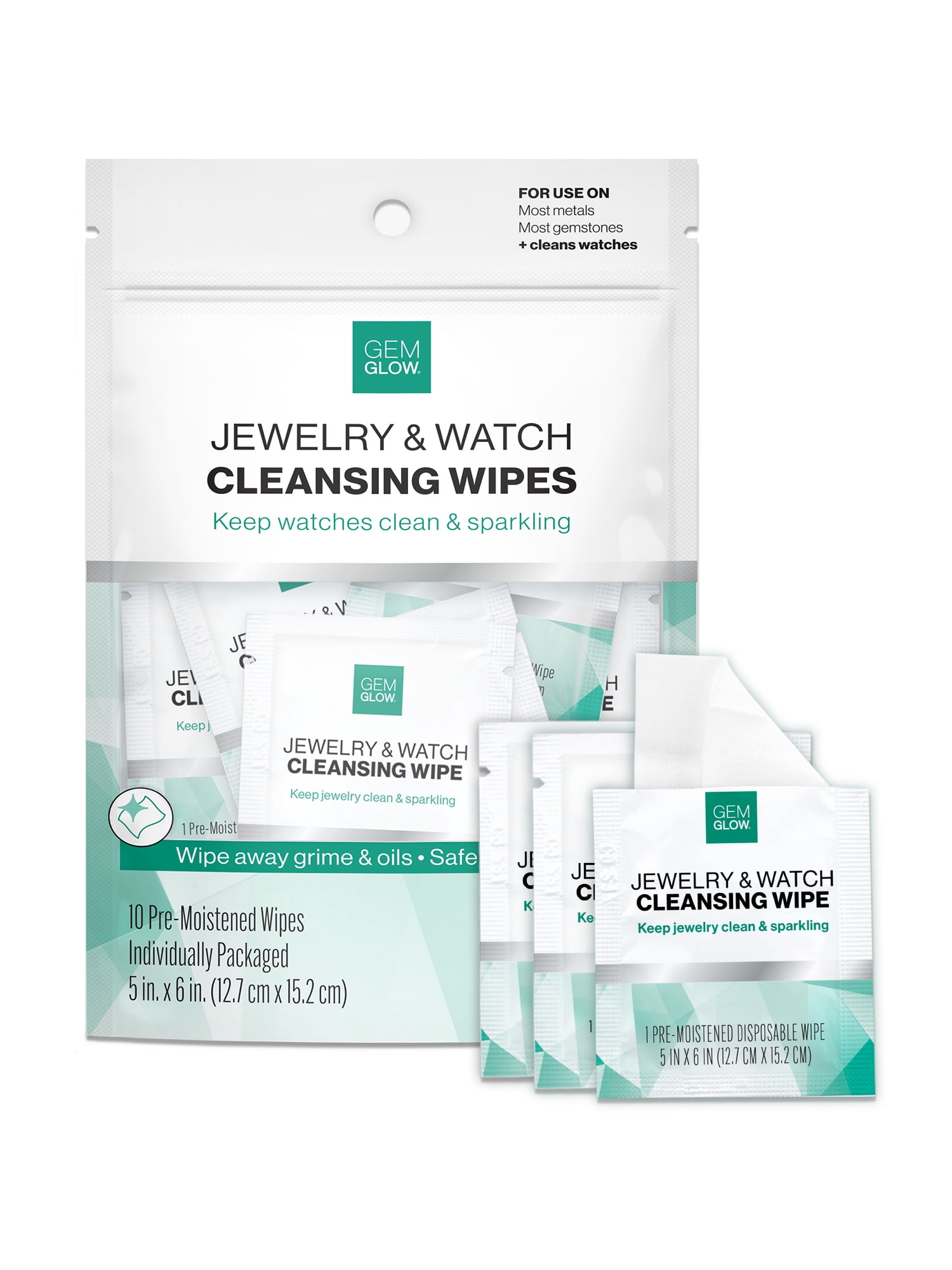 Gem Glow Jewelry & Watch Cleansing Wipes, Clean All Jewelry, Watches ...