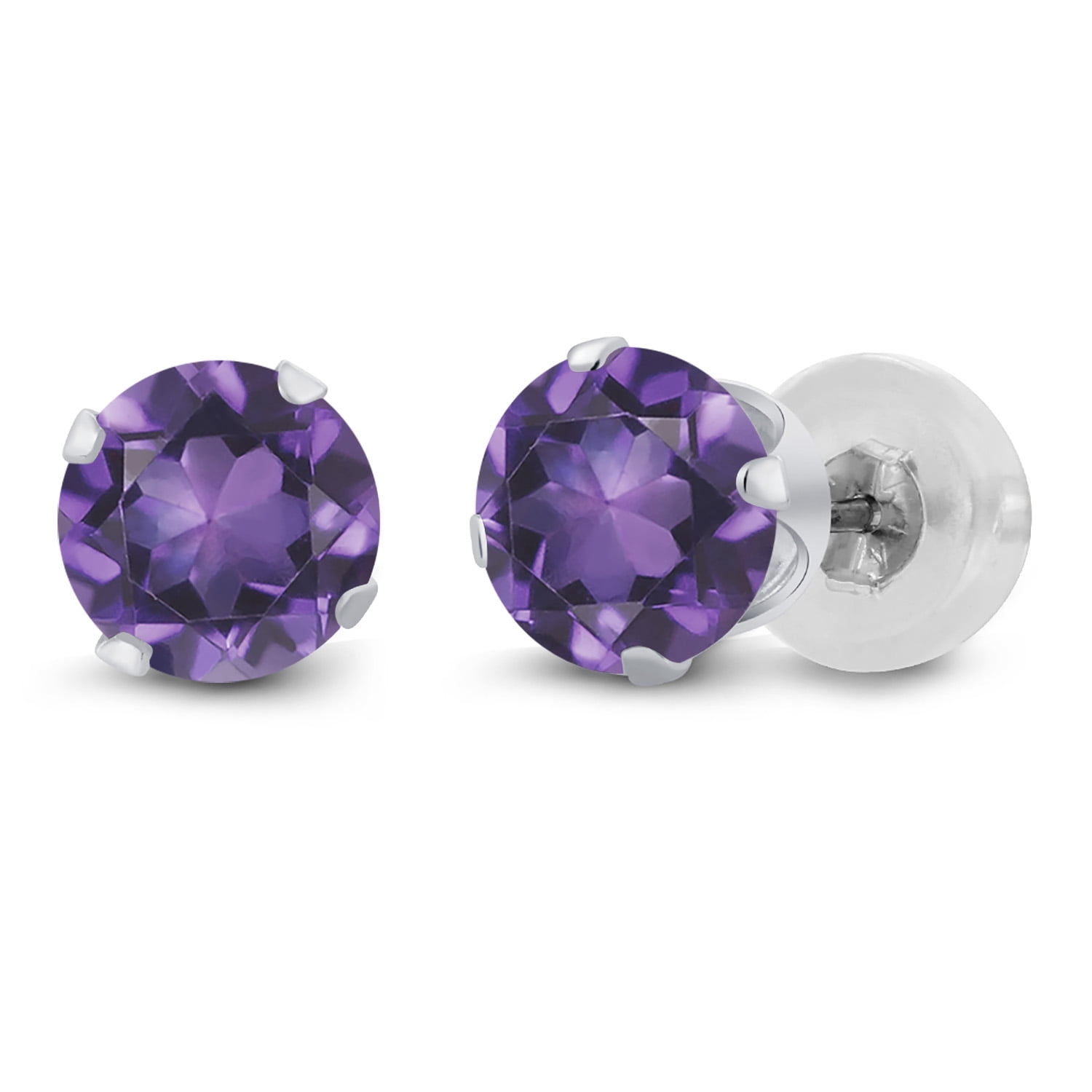 Gem Stone King 14K White Gold Purple Amethyst Stud Earrings for Women ...