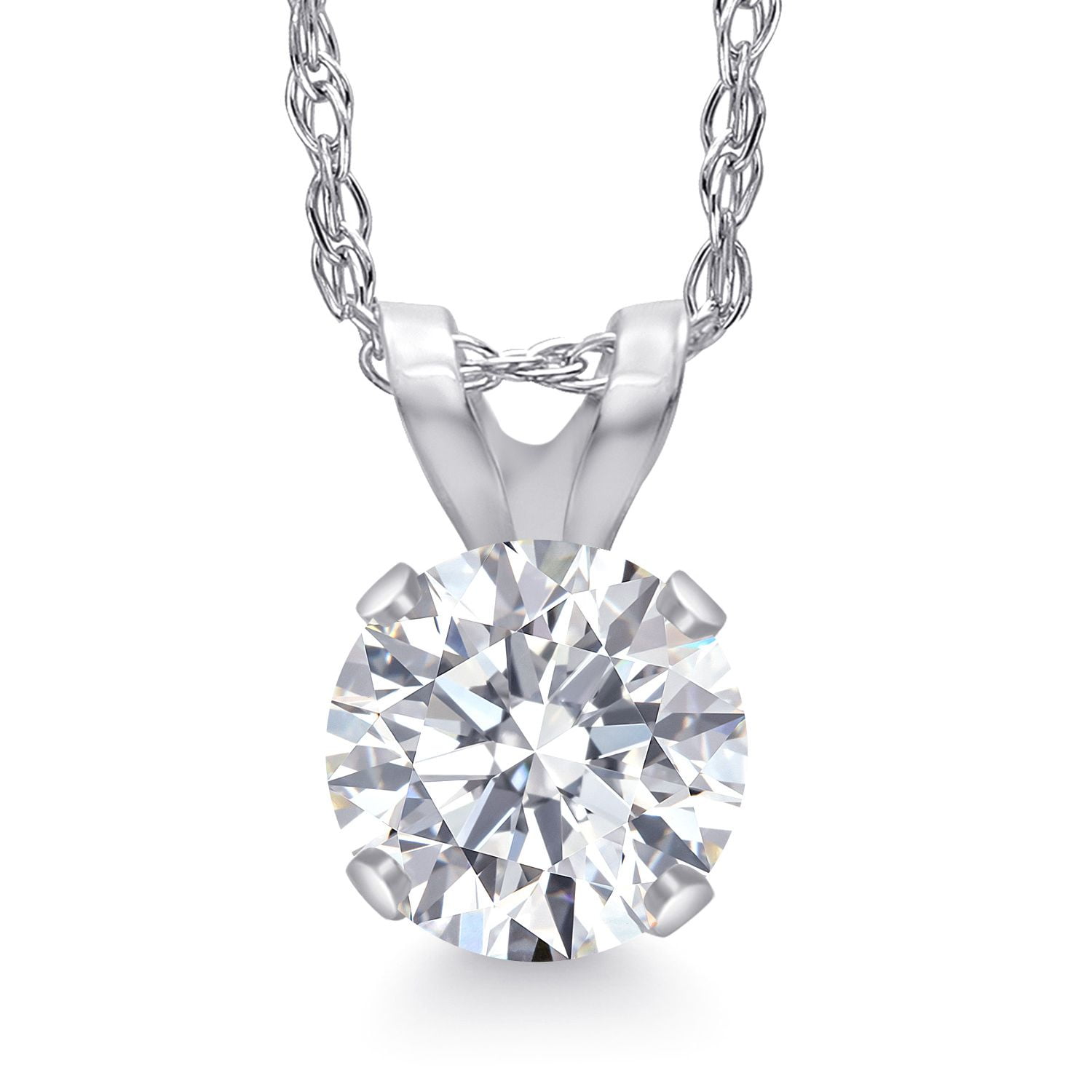 Gem Stone King 0.50 Ct Round E-F Lab Grown Diamond 14K White Gold ...