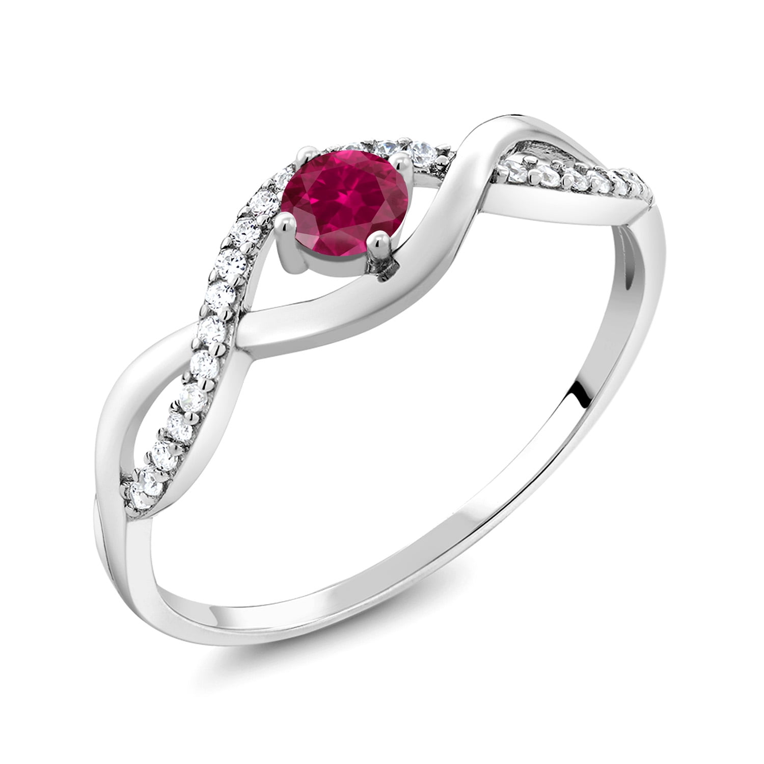 Gem Stone King 0.56 Ct Round Red Created Ruby 925 Sterling Silver Ring ...